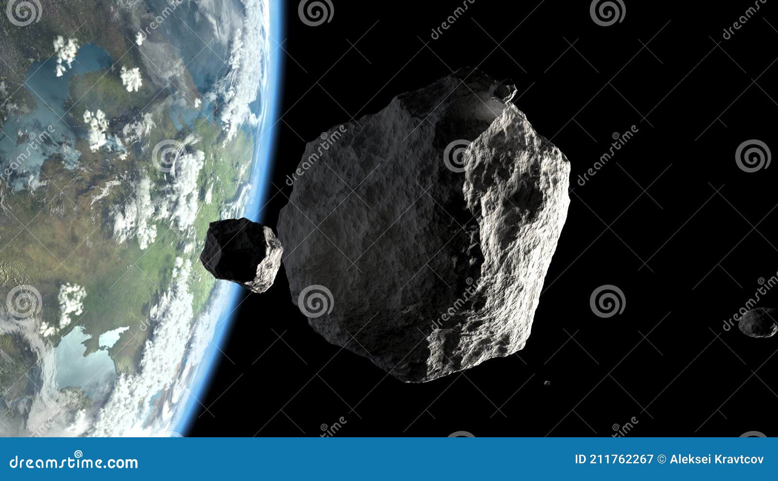 Big and Small Asteroids on Earth Orbit Stock Illustration ...