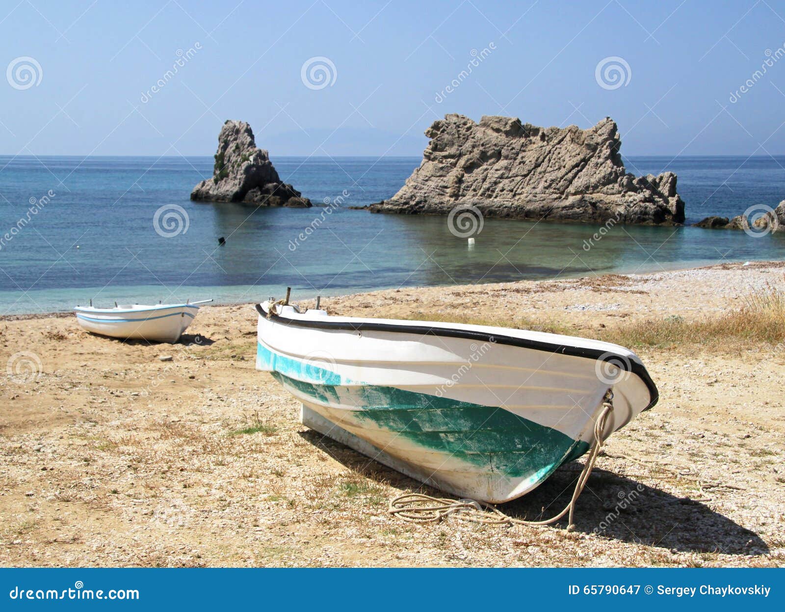 Big and Small Boats on the Seashore Stock Image - Image of rope, blue ...