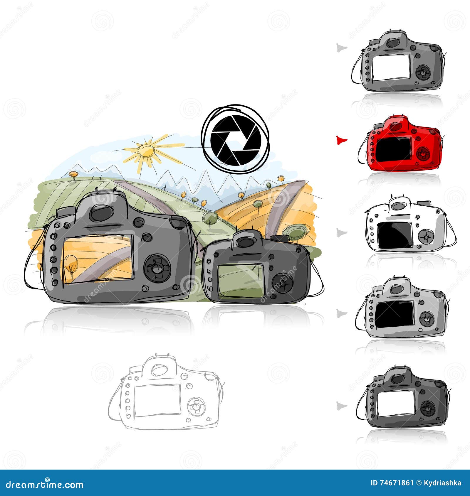 Big and Small Camera, Sketch for Your Design Stock Vector ...