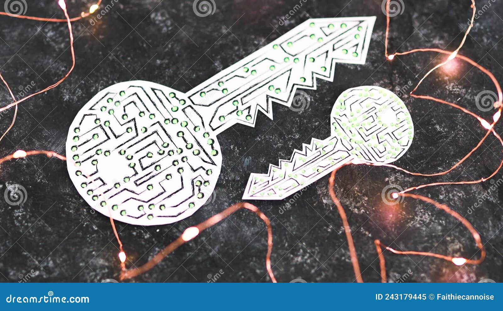 Big and Small Encryption Key Icon Made of Circuits and LED Lights on ...