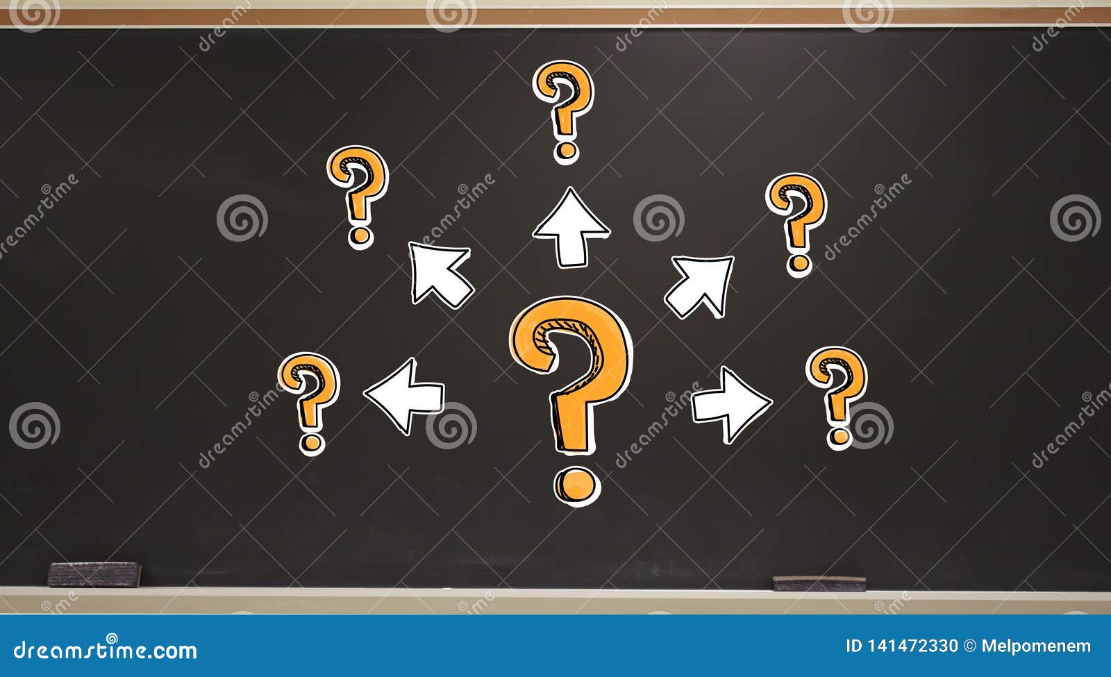 Big and Small Question Marks with Arrows on a Blackboard Stock Photo ...
