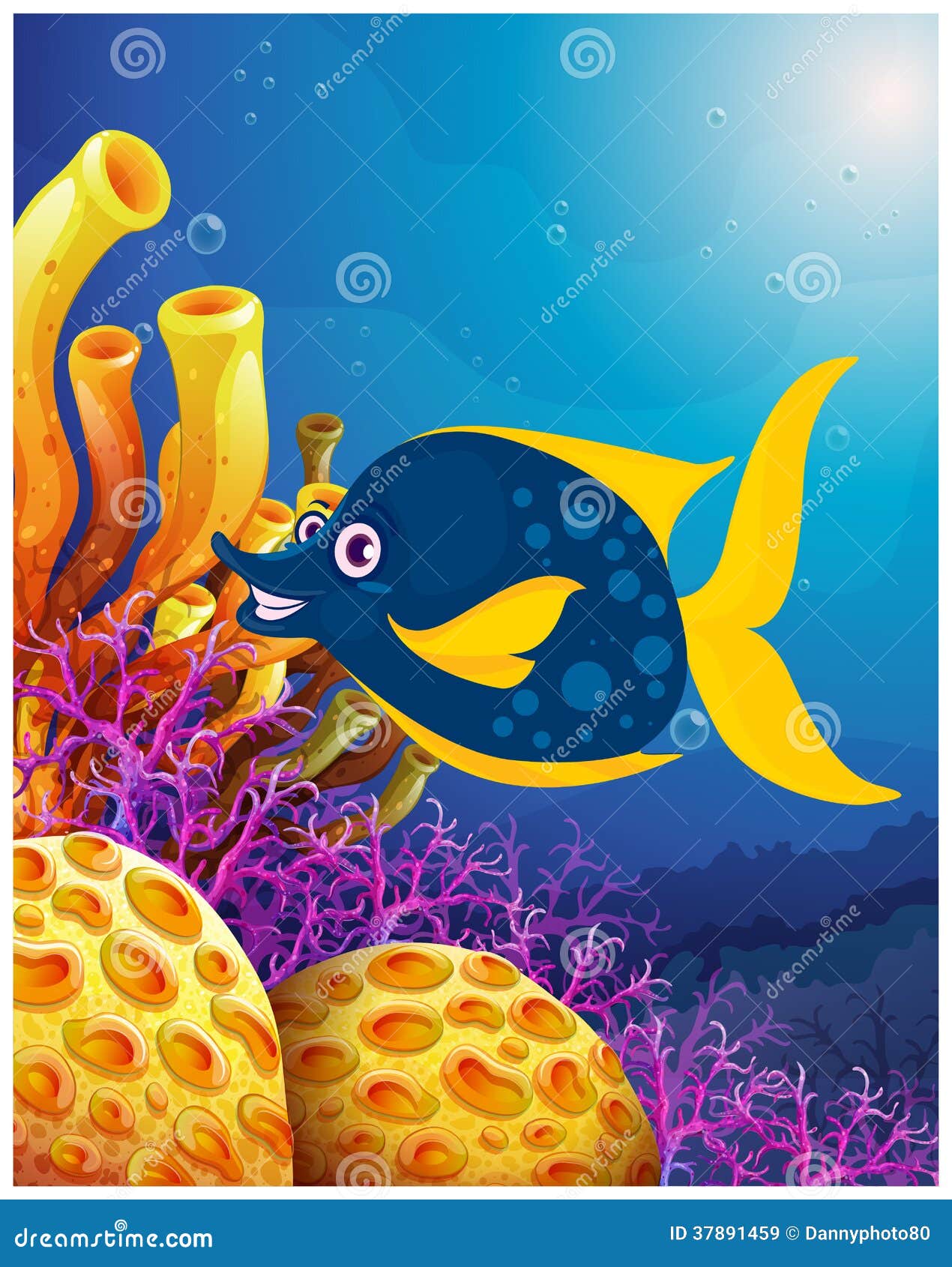 A Big Smiling Fish Near the Coral Reefs Stock Vector - Illustration of ...