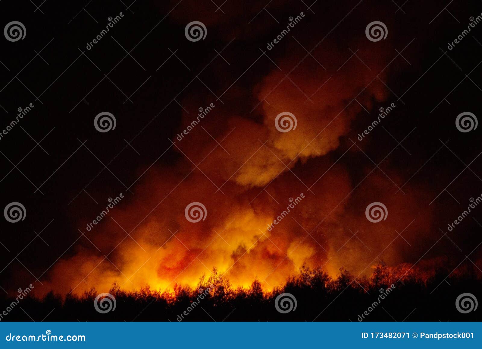 Big Smoke from the Burning Sugarcane Fields at Night. Stock Image ...