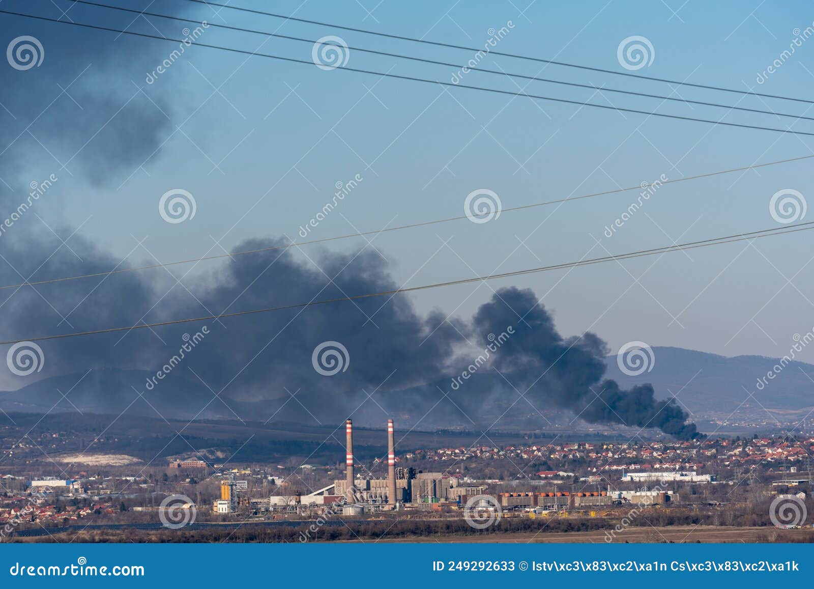 Big smoke in a city stock image. Image of catastrophe - 249292633
