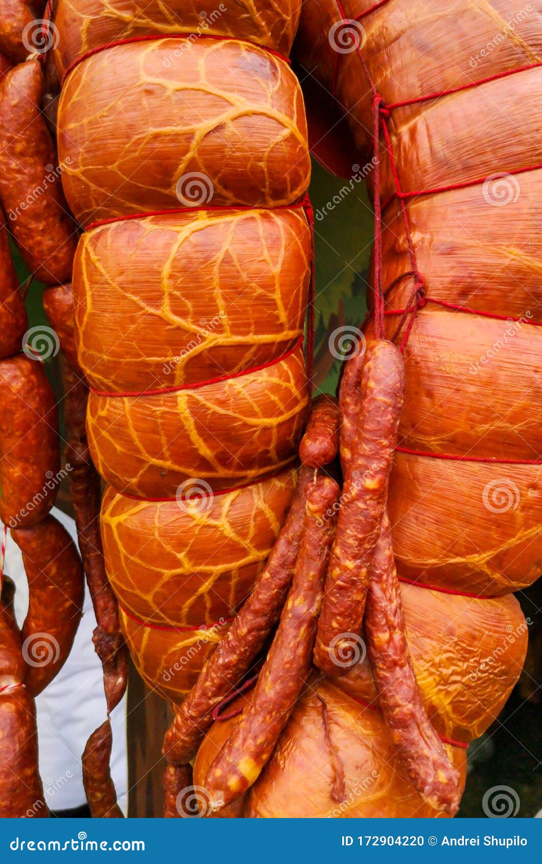 Big Smoked Sausage in the Market Stock Photo - Image of factory, fresh ...