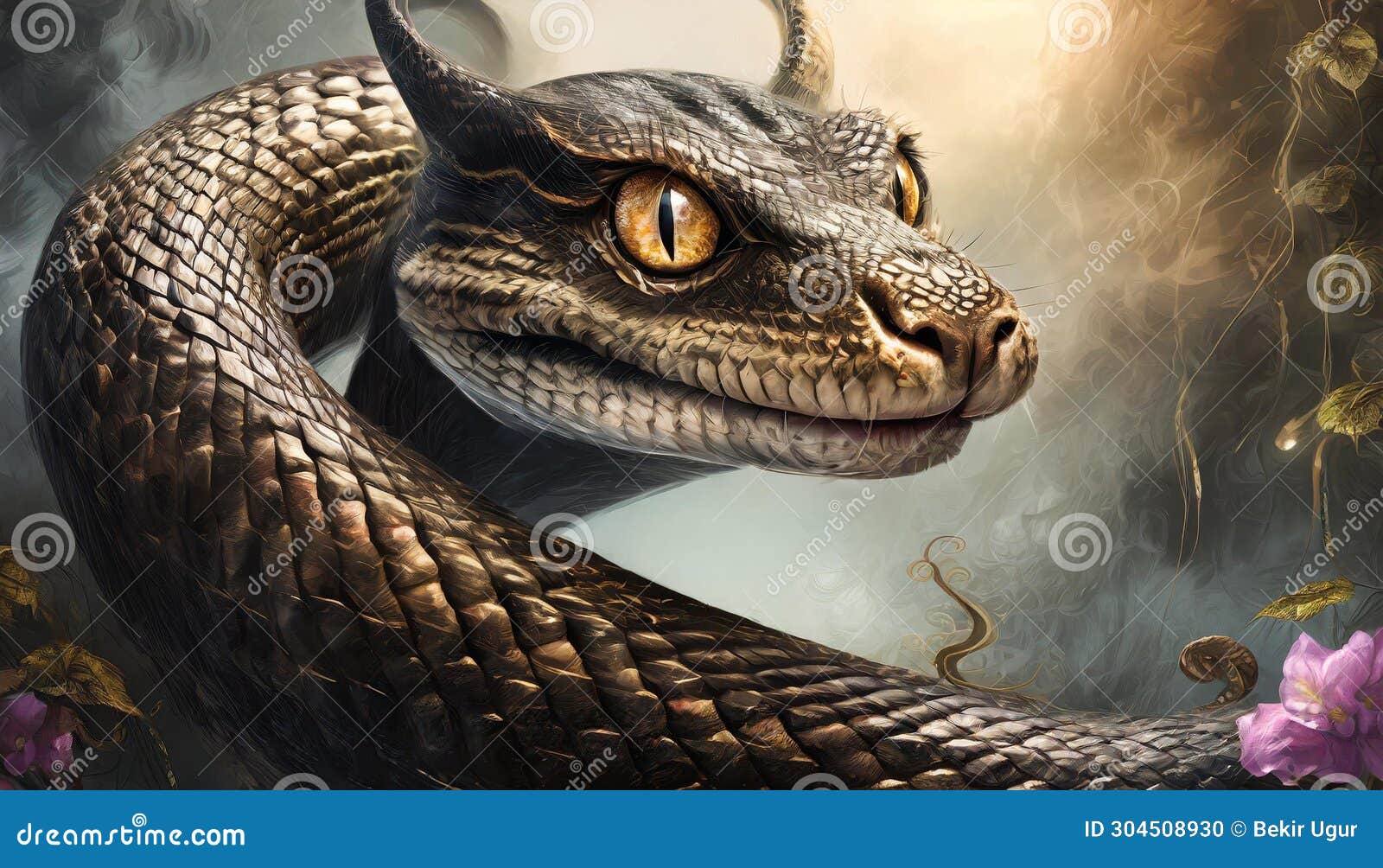 A Big Snake with a Cat Face Stock Illustration - Illustration of ...
