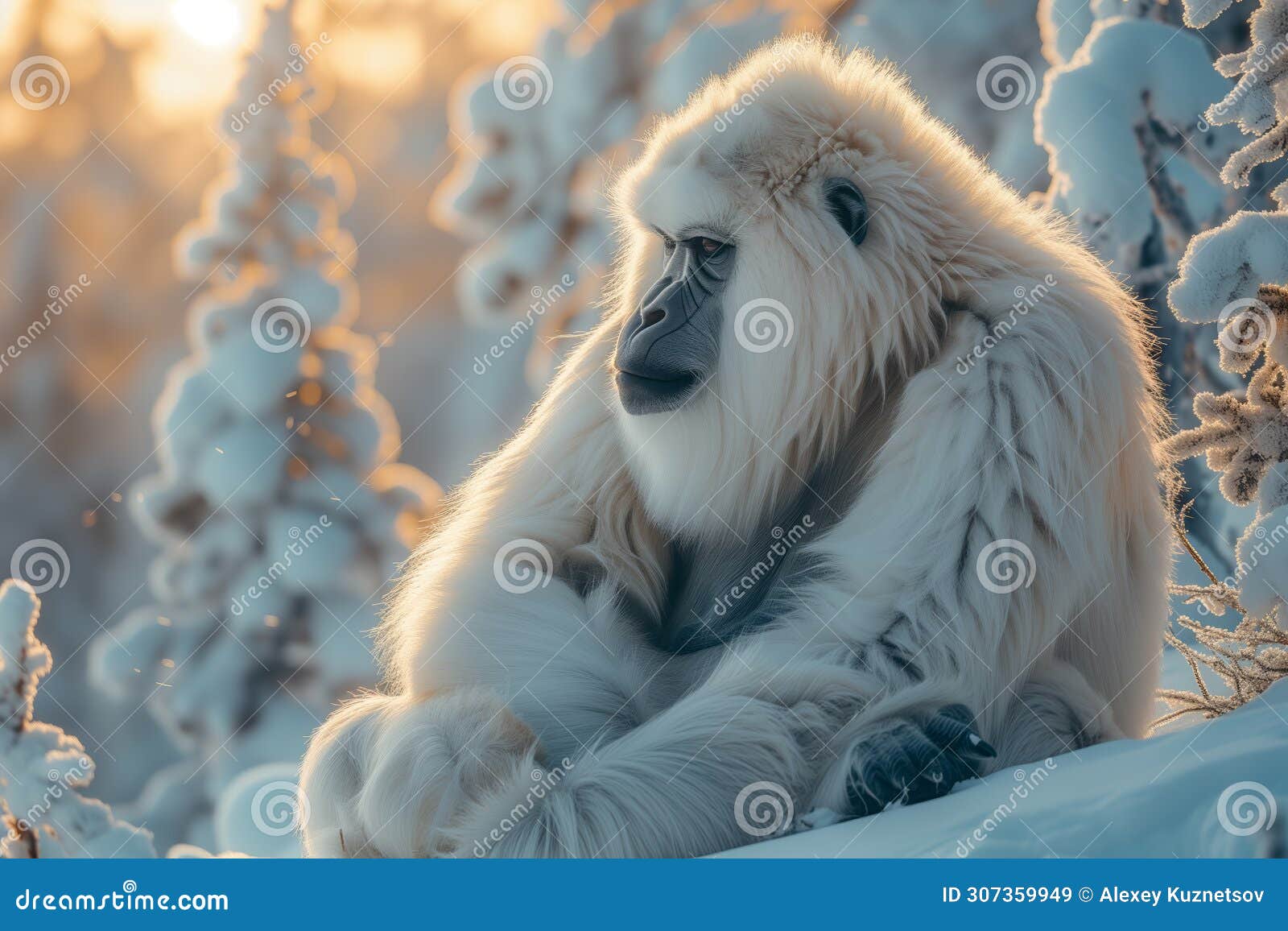 Big Snow-white Yeti in a Snowy Forest Stock Illustration - Illustration ...