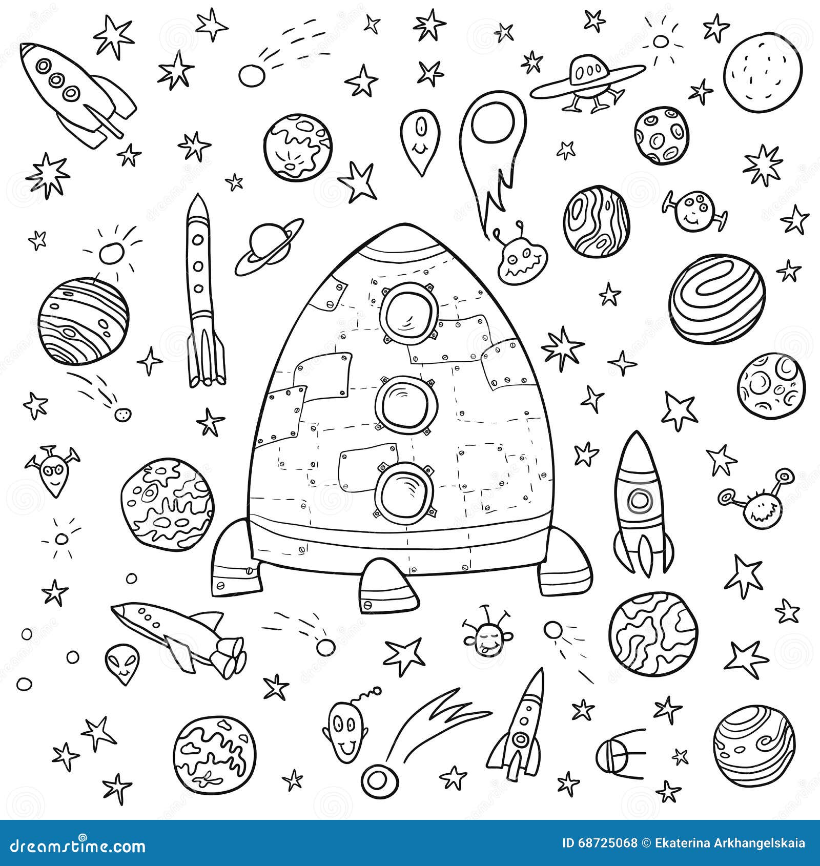 Big space doodle set stock vector. Illustration of doodle - 68725068