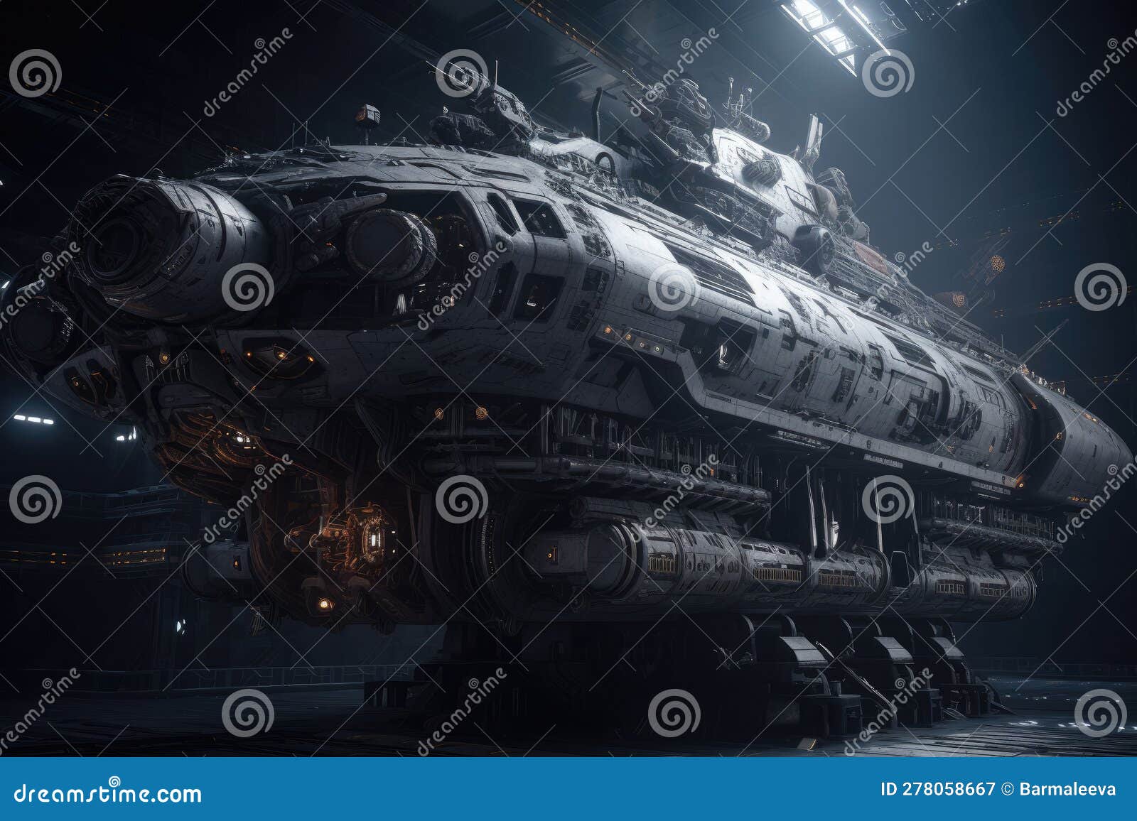 Big Spaceship. Space Shuttle in the Deep Space. Alien UFO Spacecraft in ...