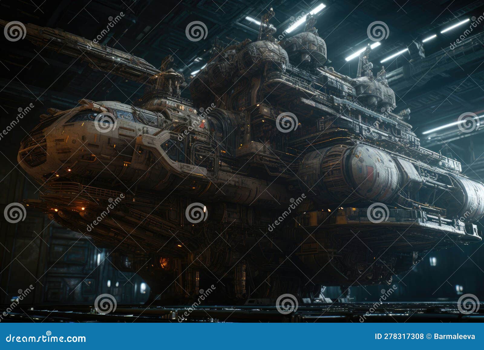 Big Spaceship. Space Shuttle in the Deep Space. Alien UFO Spacecraft in ...