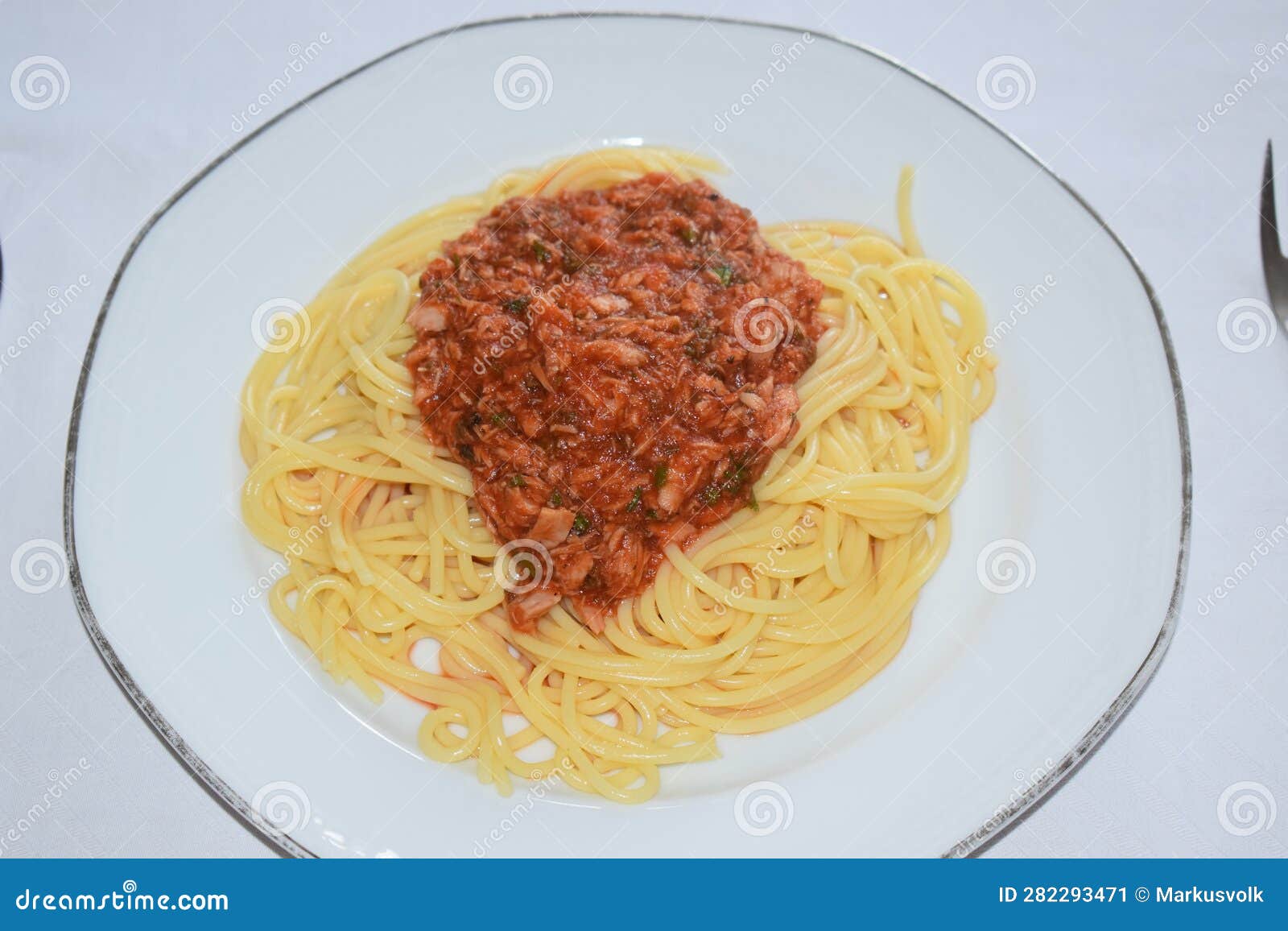 Big Spaghetti Plate with Tuna Sauce Stock Image - Image of plate, meal ...