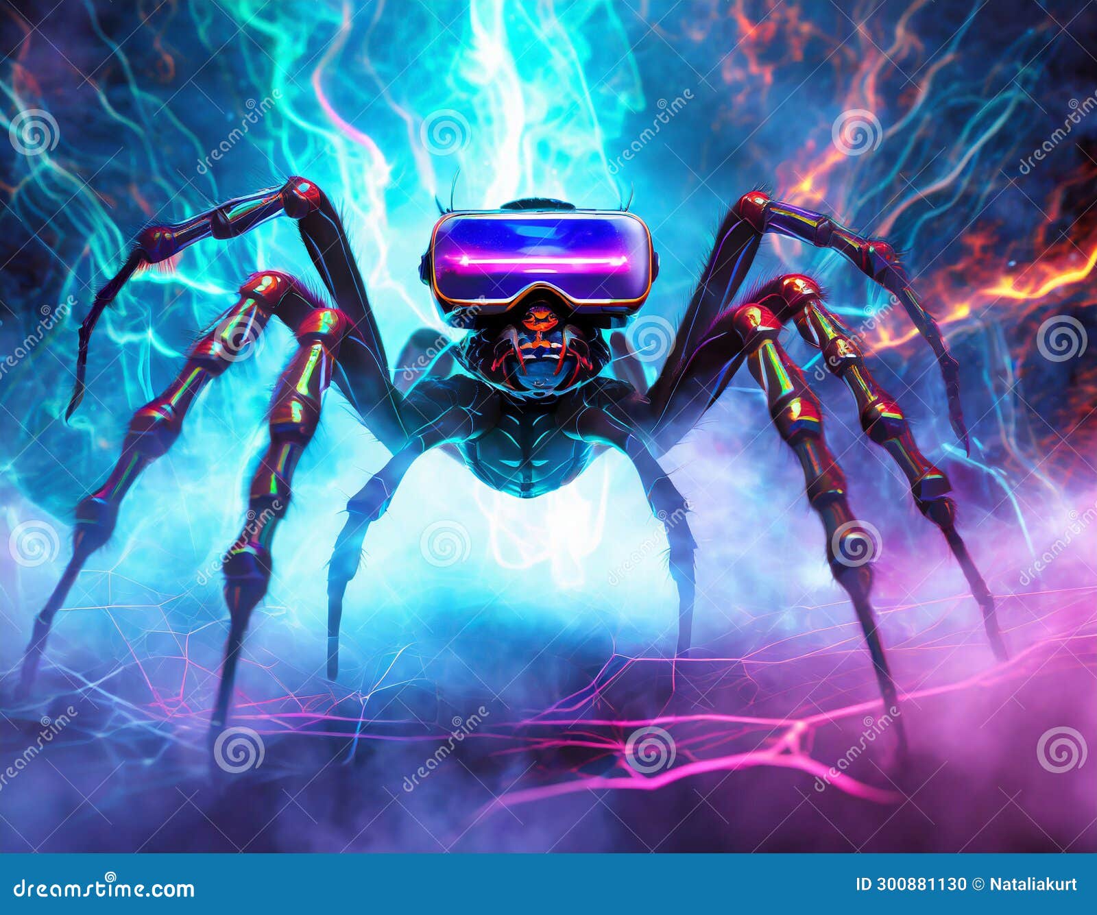 Big spider in a VR helmet stock illustration. Illustration of horror ...