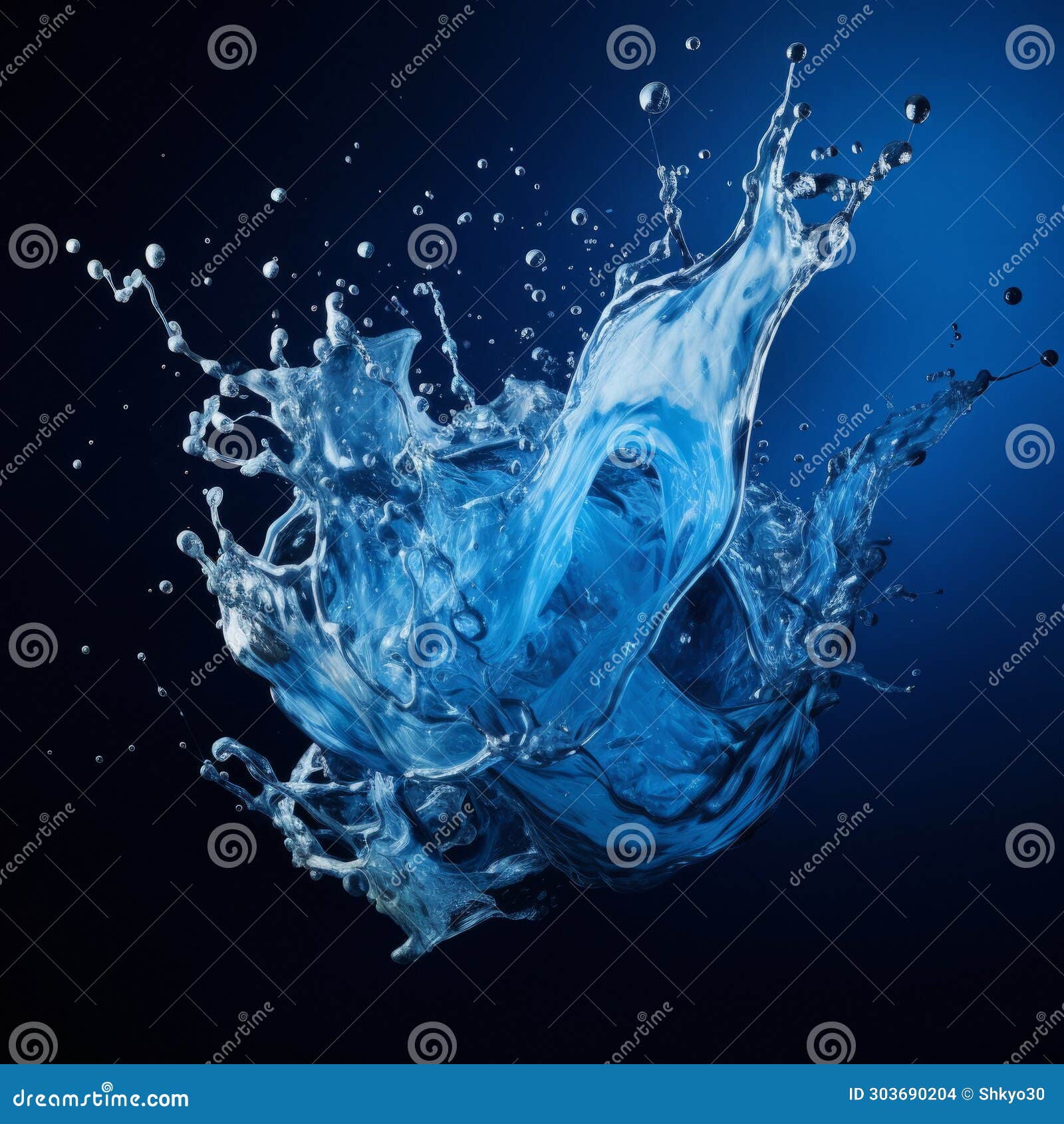 Big Splash of Shiny and Transparent Blue Liquid with Drops on a Dark ...