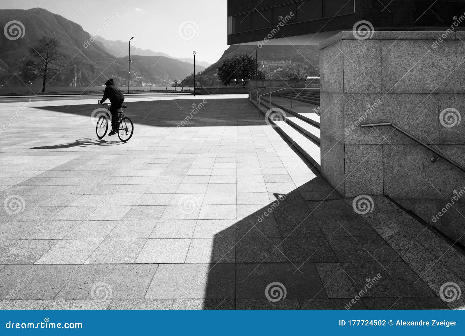 Big Square an a Man Rides a Bicycle Stock Photo - Image of head ...