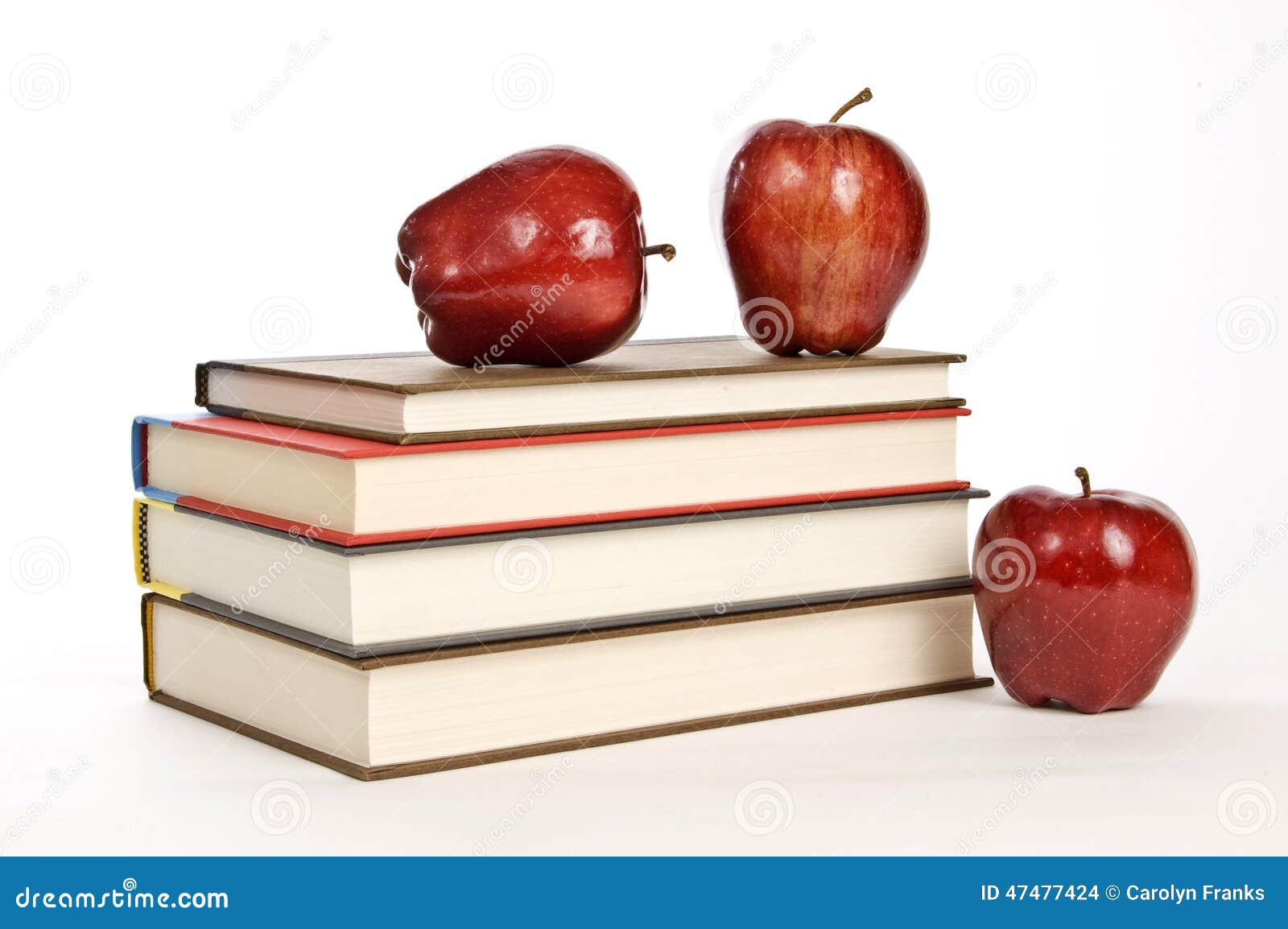 Big Stack of Books and Red Apples on White Background Stock Photo ...