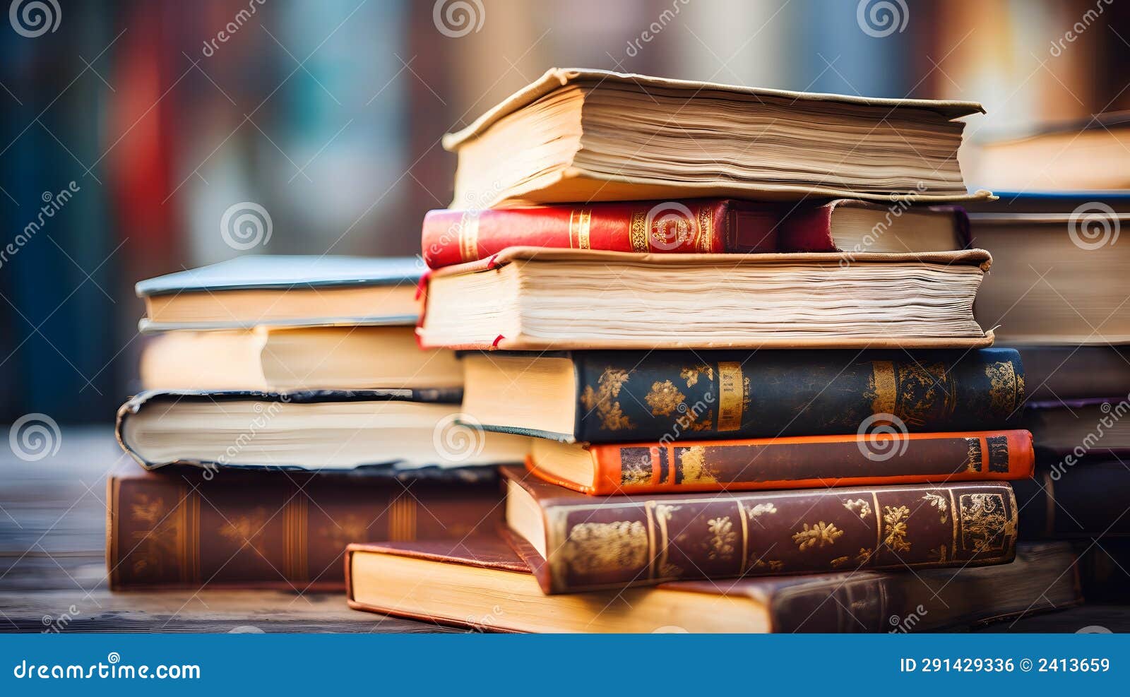 Big Stack of Books on the Table. AI Generate Stock Illustration ...