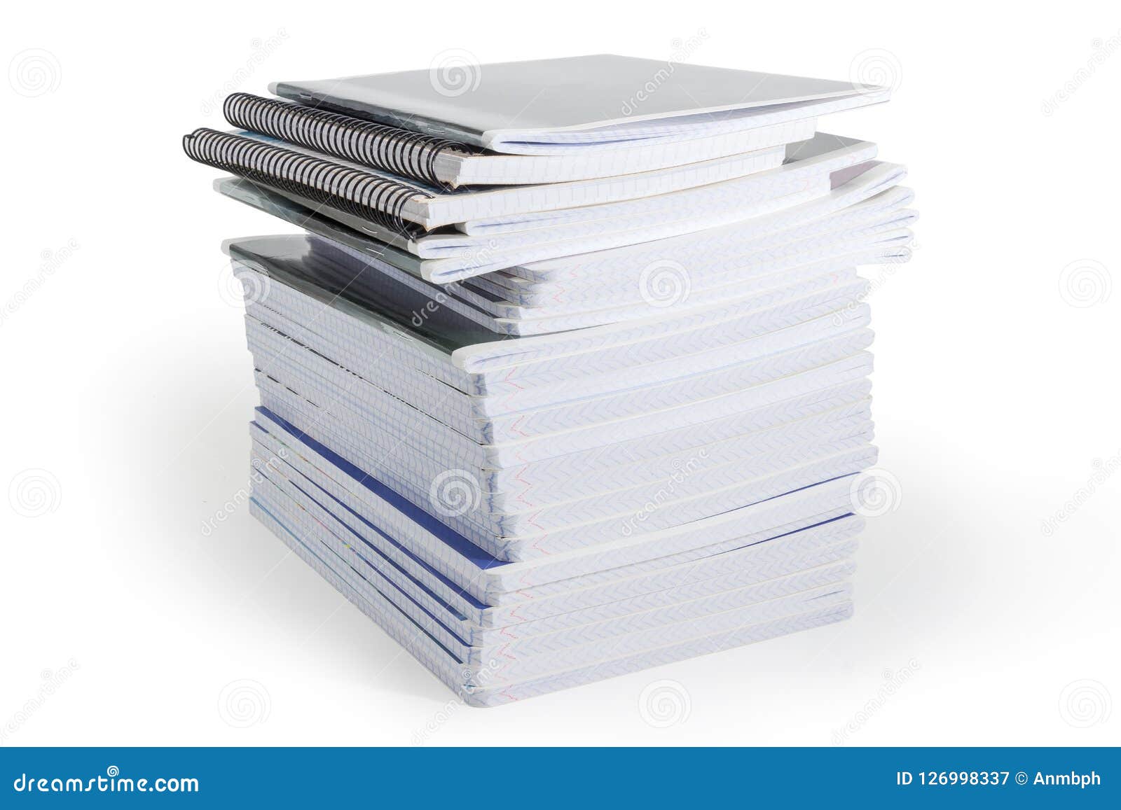 Big Stack of the Different Exercise Books on White Background Stock ...
