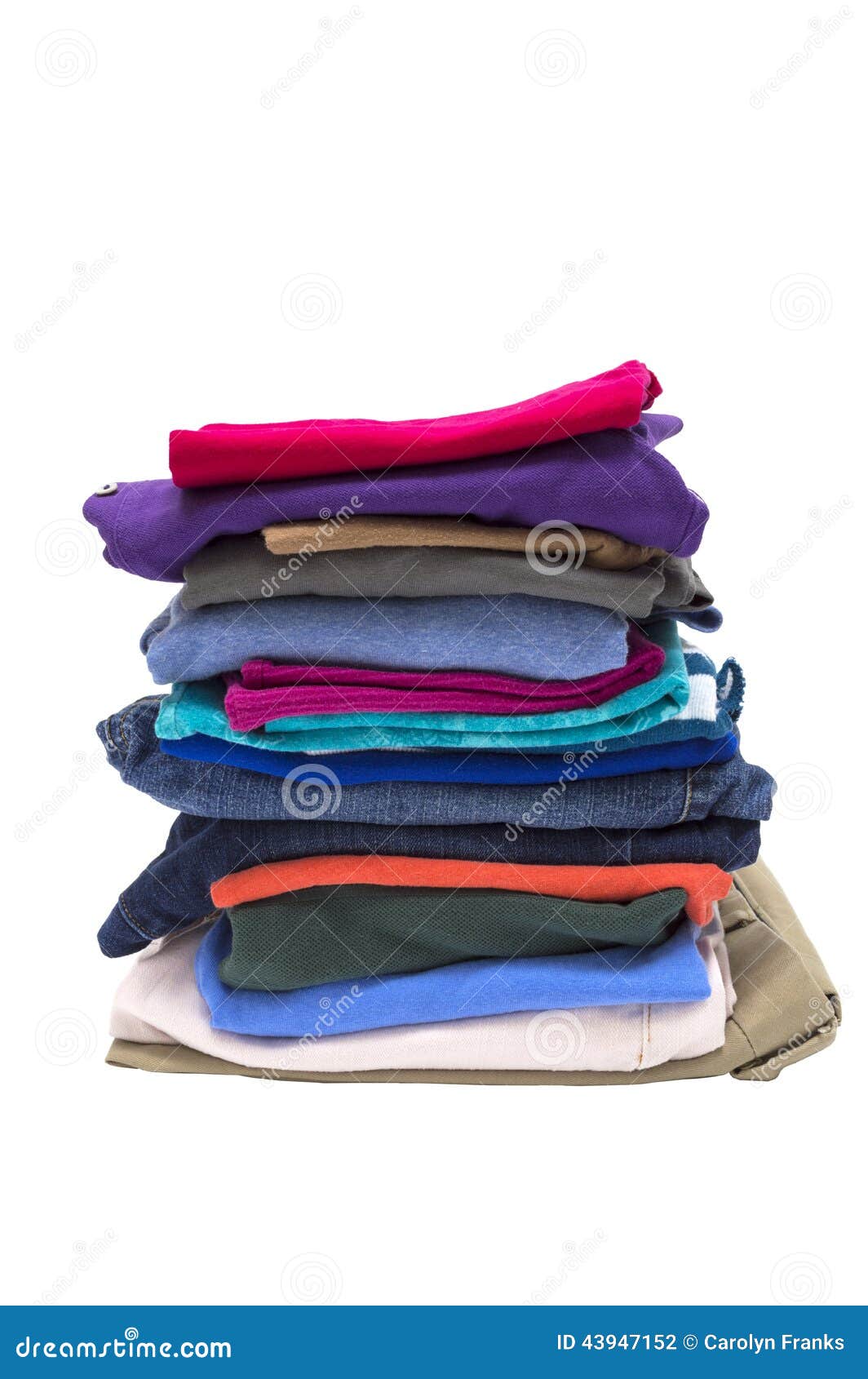 Big Stack of Folded Clothes Isolated on White Stock Photo - Image of ...