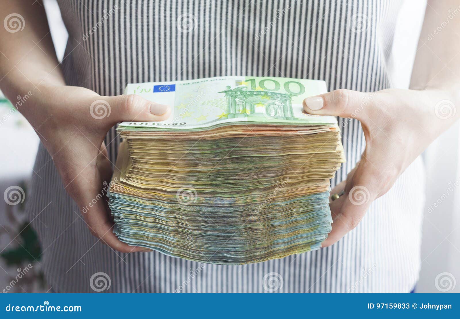 Big Stack of Money in Hands Stock Image - Image of girl, euro: 97159833