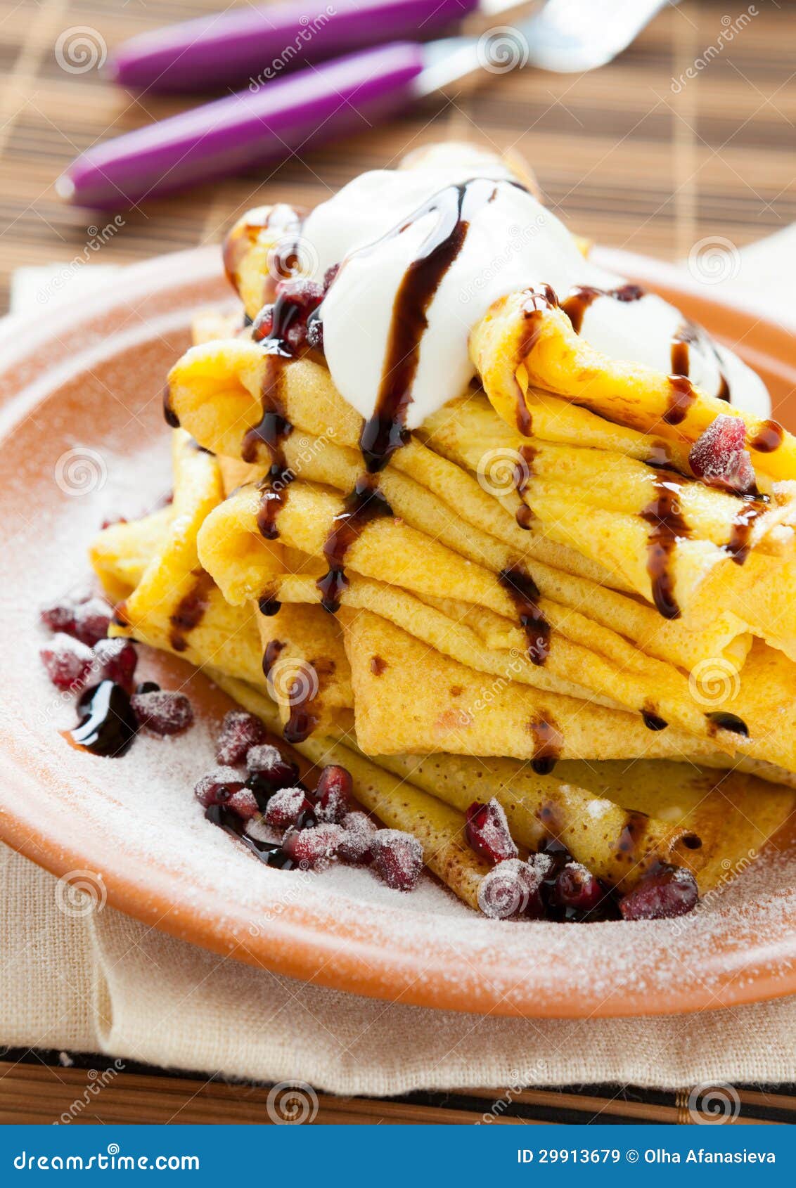 Big Stack of Pancakes with Yellow Turmeric Stock Image - Image of ...