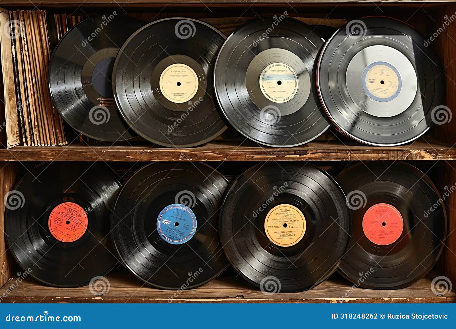 Big Stack of Vinyl Records on Shelves Ai Photo Stock Illustration ...