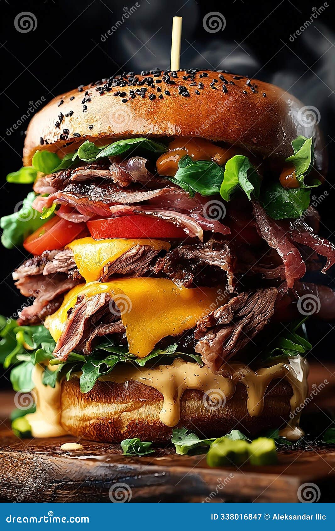Big Stacked Roast Beef Sandwich in a Bun. Ai Generative Stock Image ...