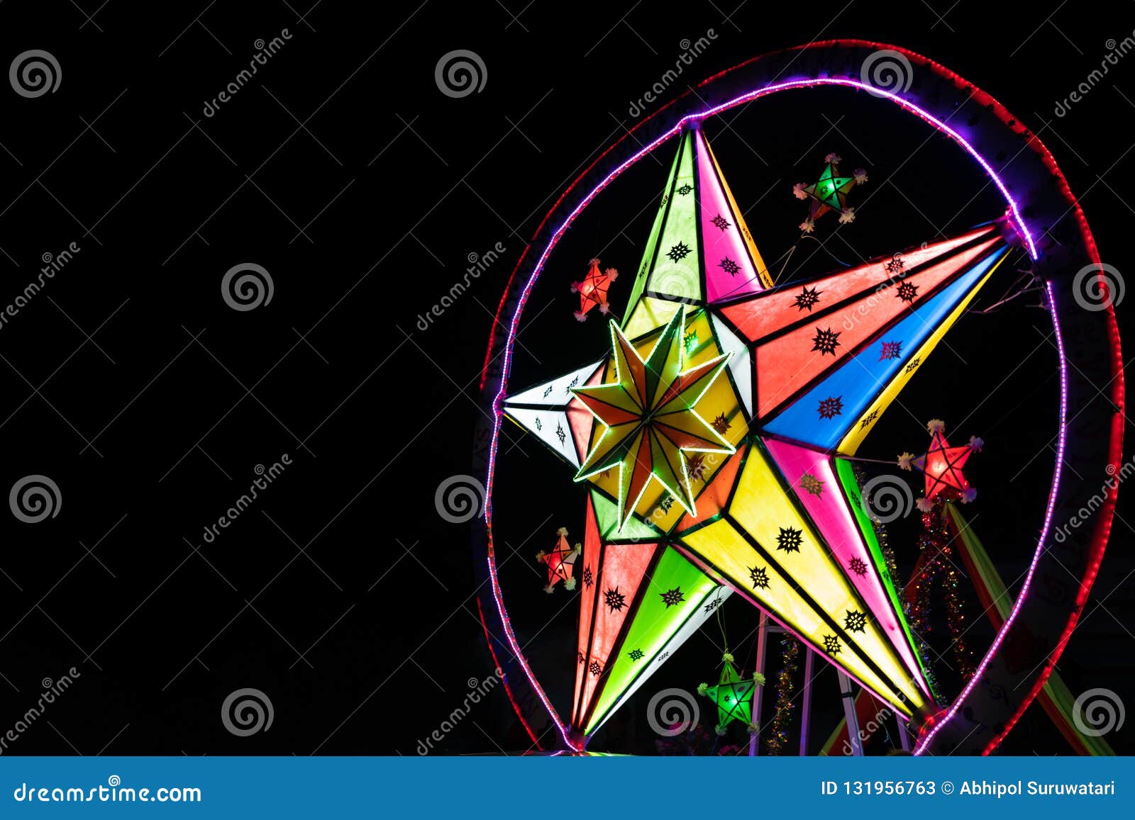 Big Stars Retro Multicolor Light Banner on Dark Background with Copy ...