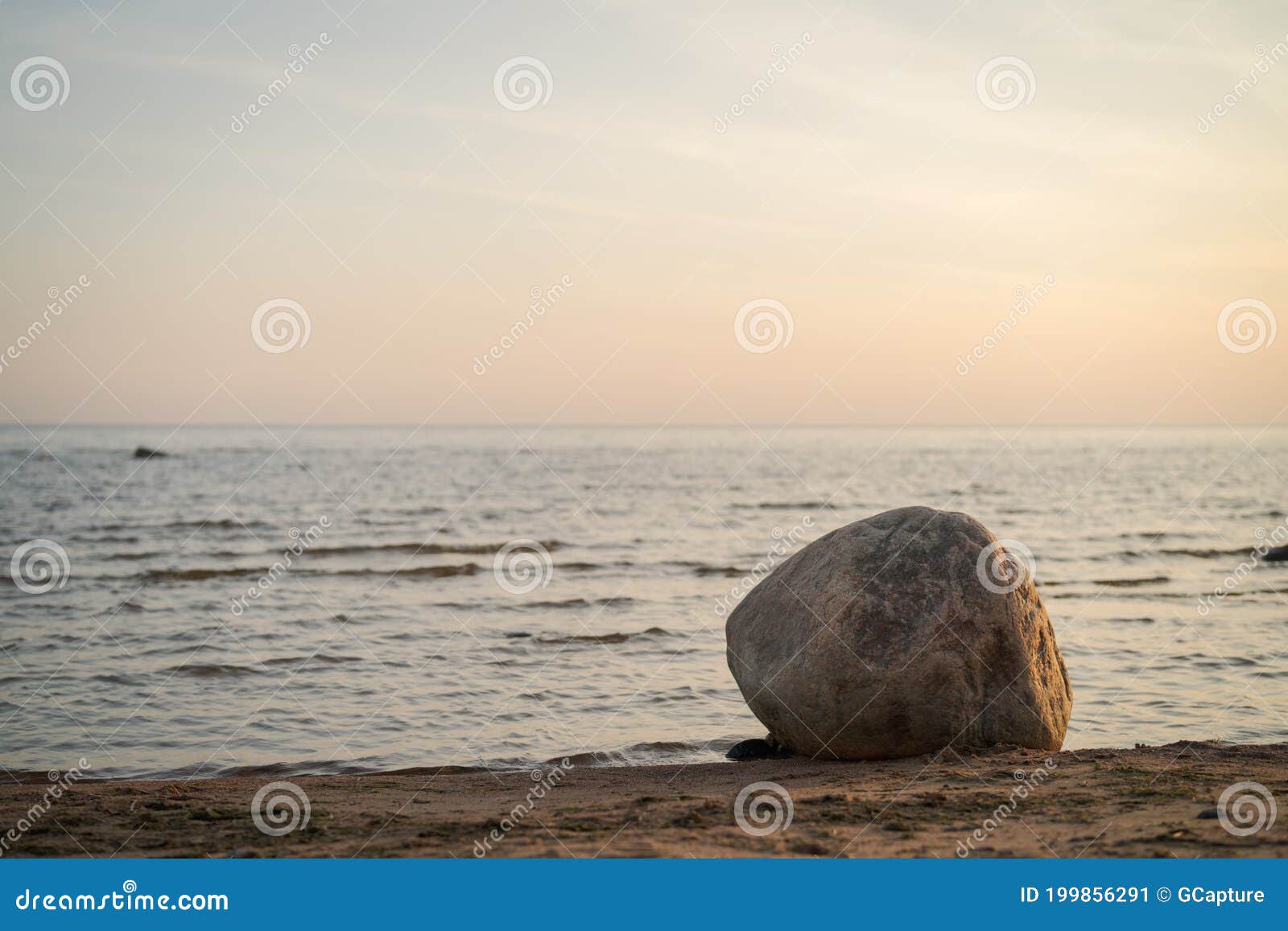 Big Stone on a Beach with Sunset Light Stock Image - Image of sandy ...