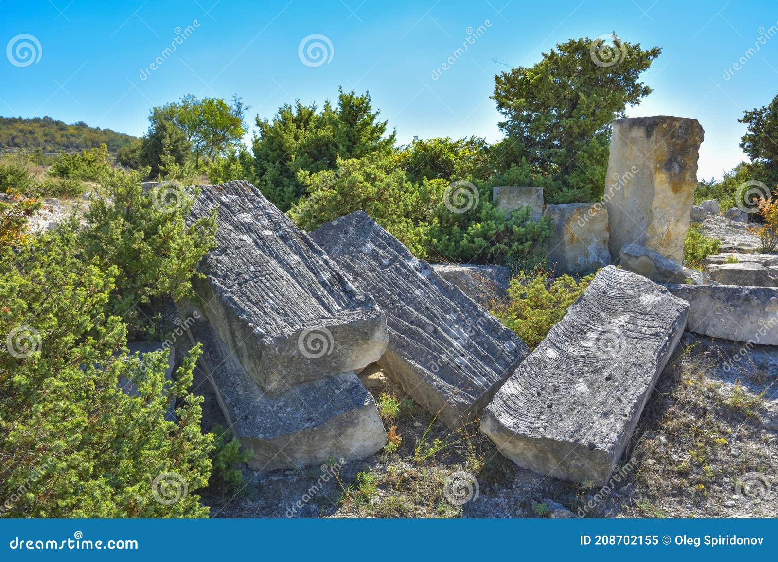 Big Stone Blocks. Abandoned Quarry Stock Image - Image of machinery ...
