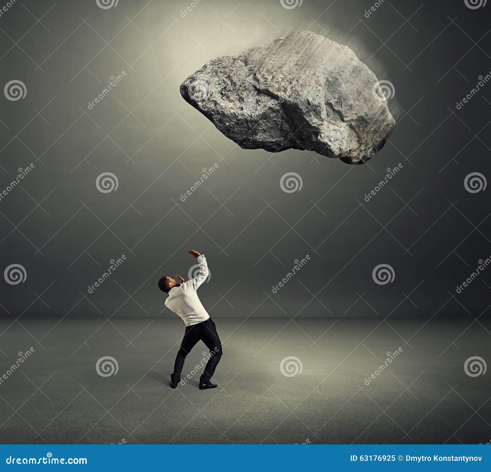 Big Stone Falling Down On Scared Businessman Stock Image - Image of ...