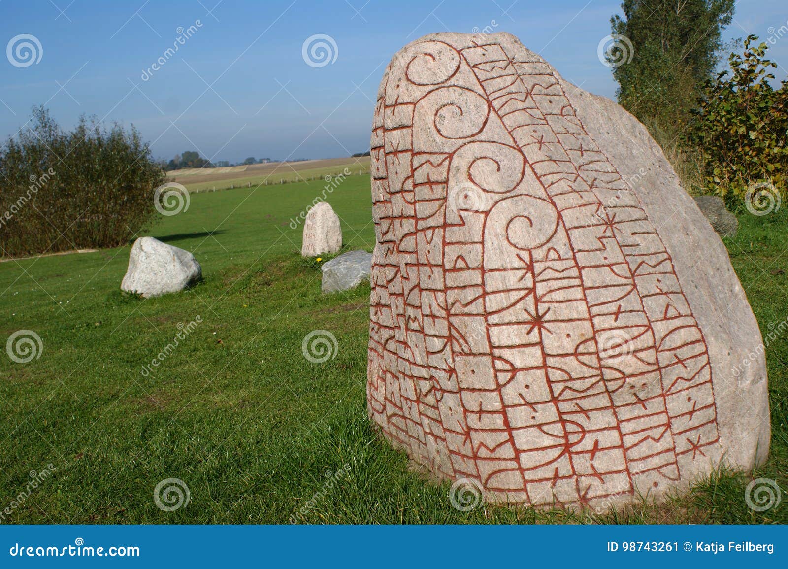 Big stone with runes stock image. Image of grass, denmark - 98743261