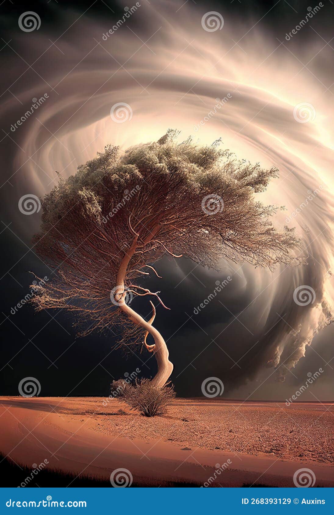 Big Storm Blowing Big Tree in Arid Desert on Drought Weather Created ...
