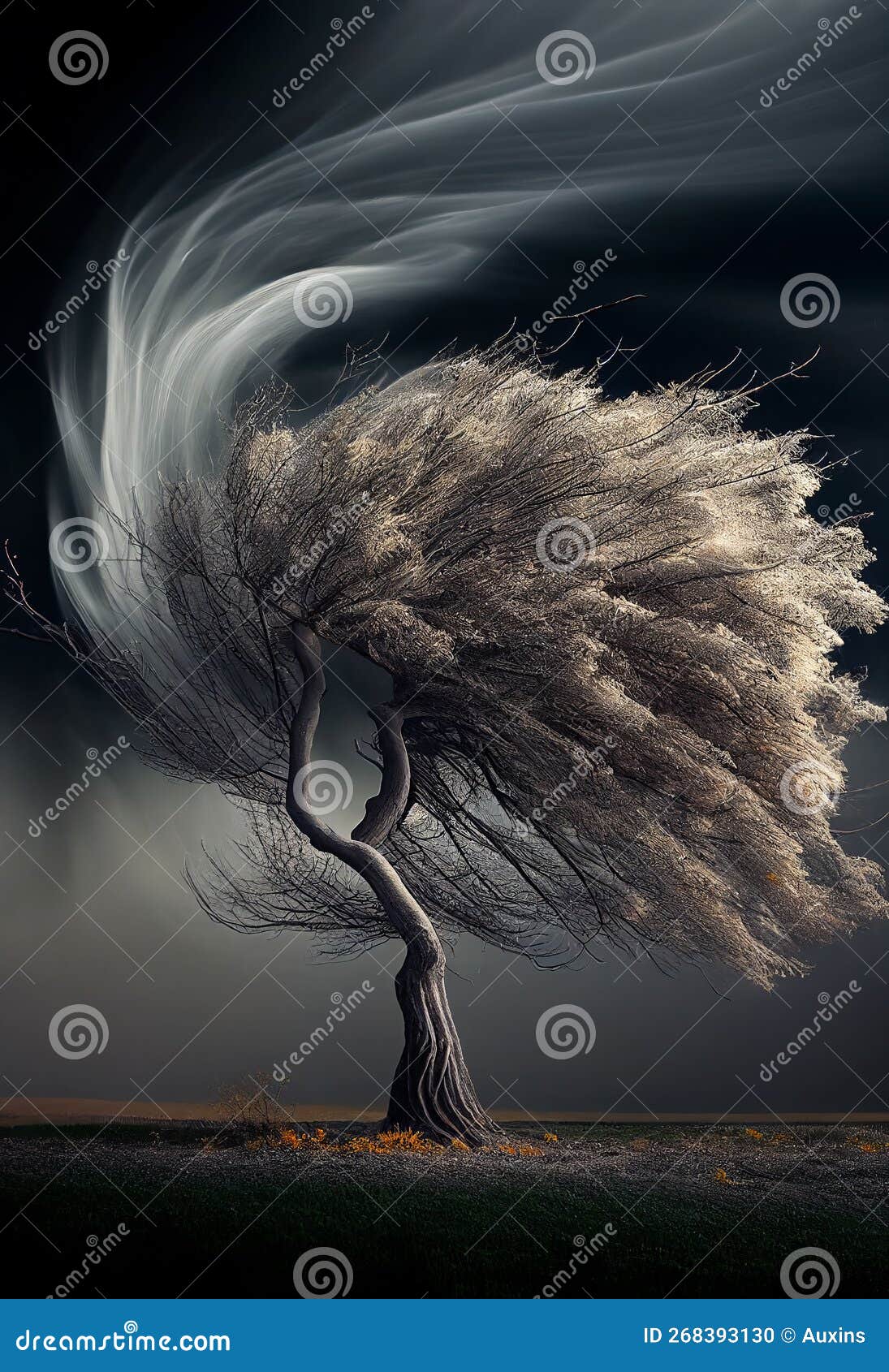 Big Storm Blowing Big Tree In Arid Desert On Drought Weather Created ...