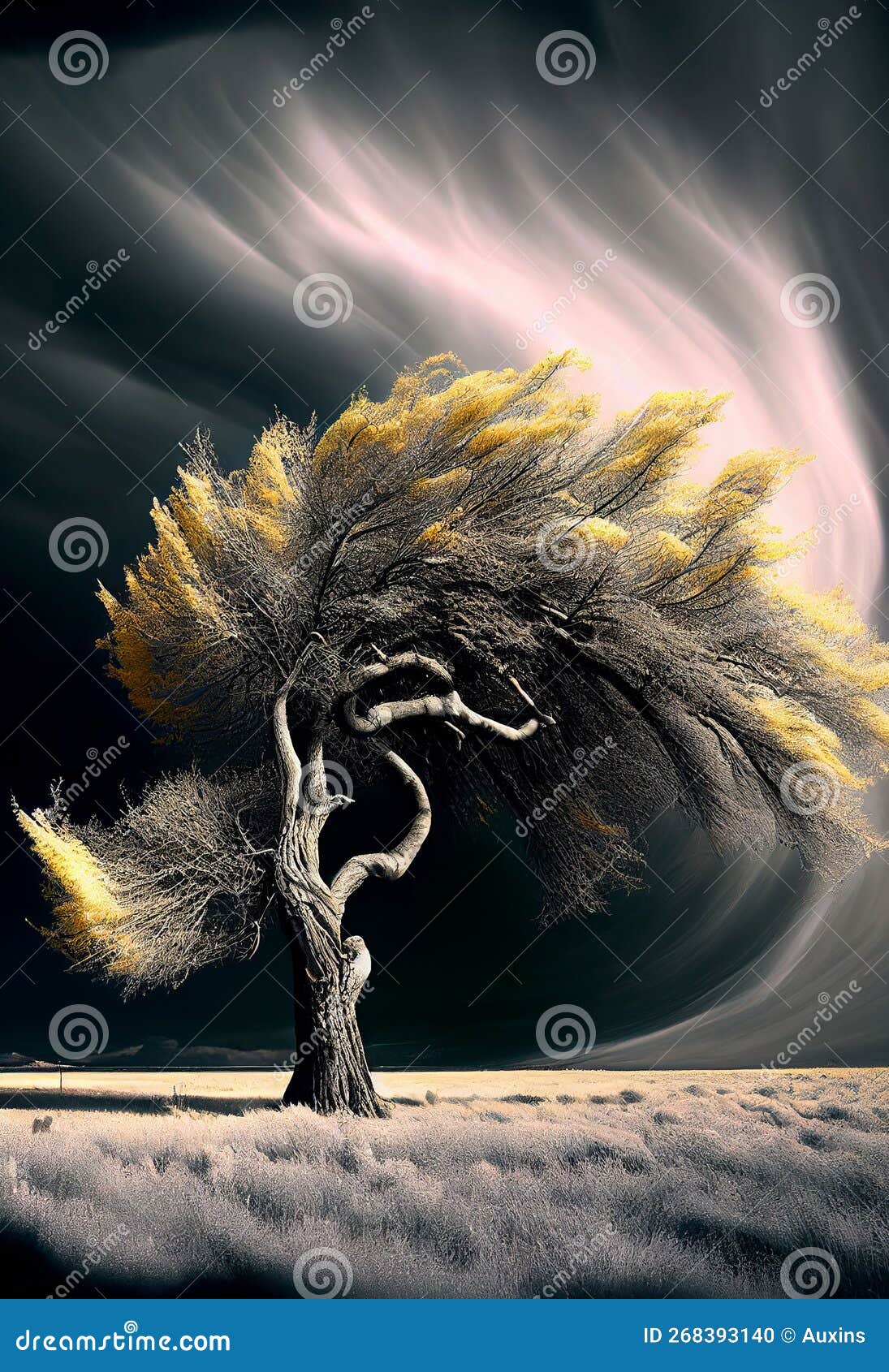 Big Storm Blowing Big Tree in Arid Desert on Drought Weather Created ...