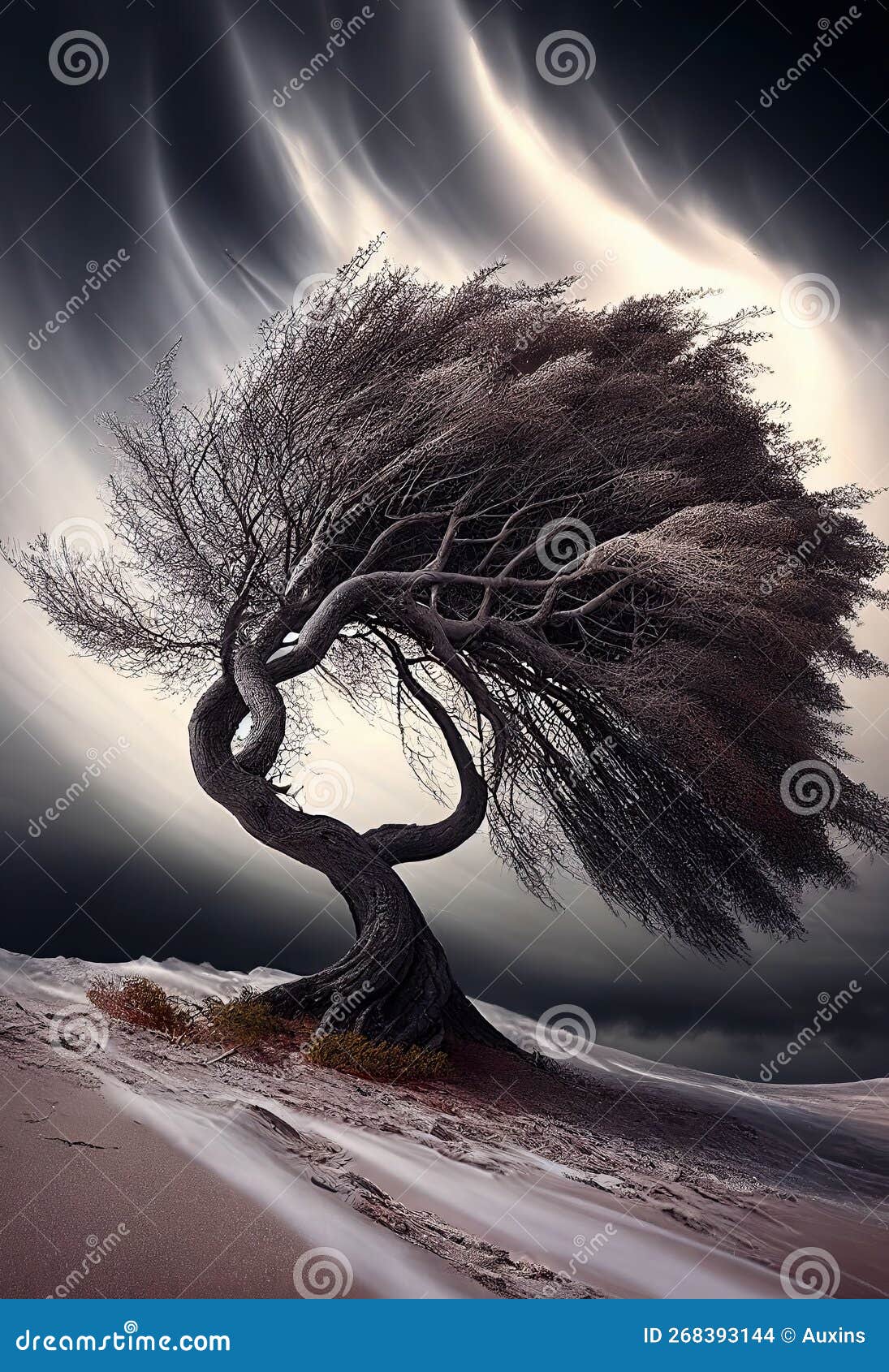 Big Storm Blowing Big Tree in Arid Desert on Drought Weather Created ...