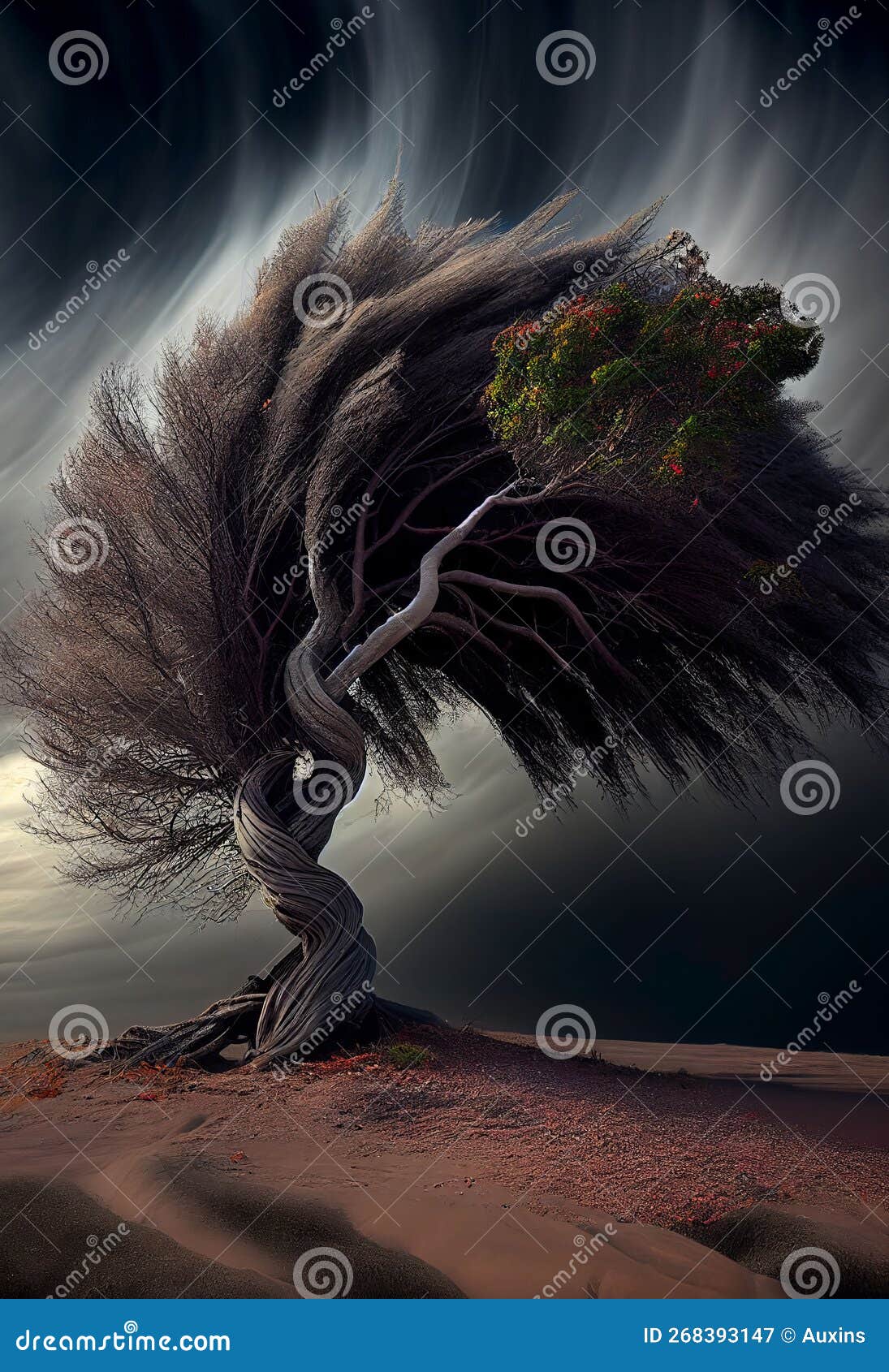 Big Storm Blowing Big Tree in Arid Desert on Drought Weather Created ...