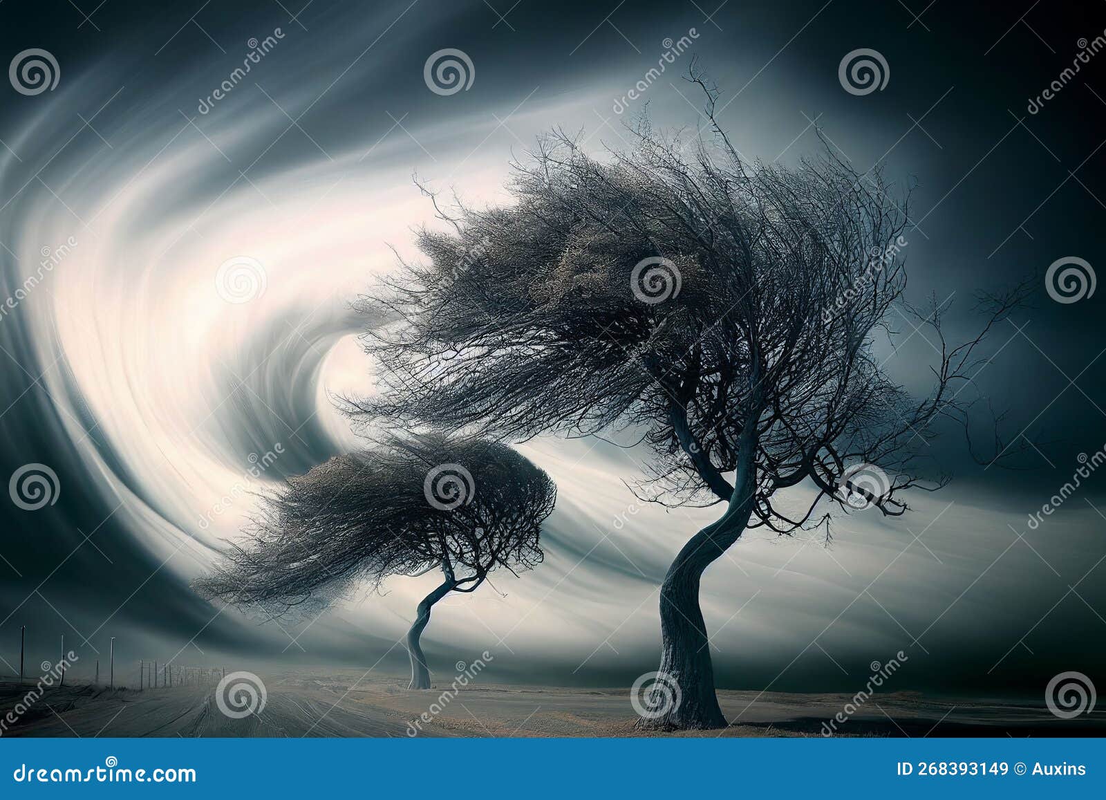 Big Storm Blowing Big Tree In Arid Desert On Drought Weather Created ...