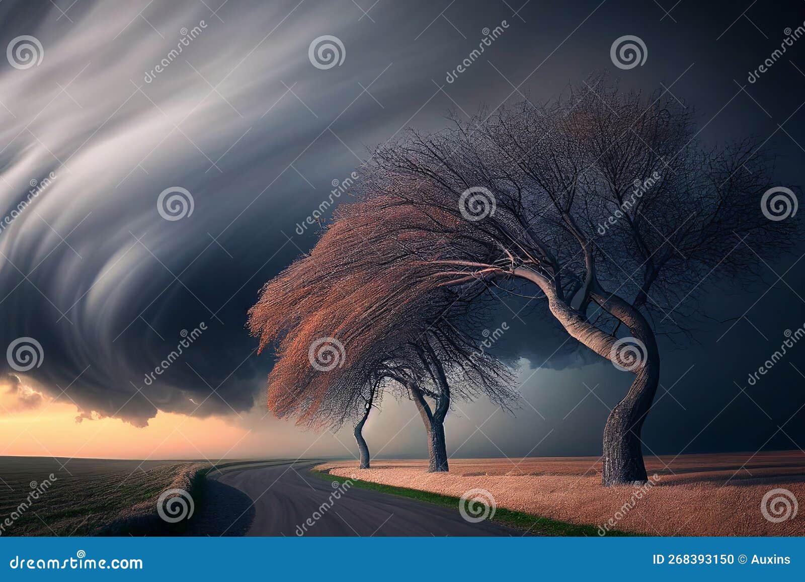 Big Storm Blowing Big Tree in Arid Desert on Drought Weather Created ...