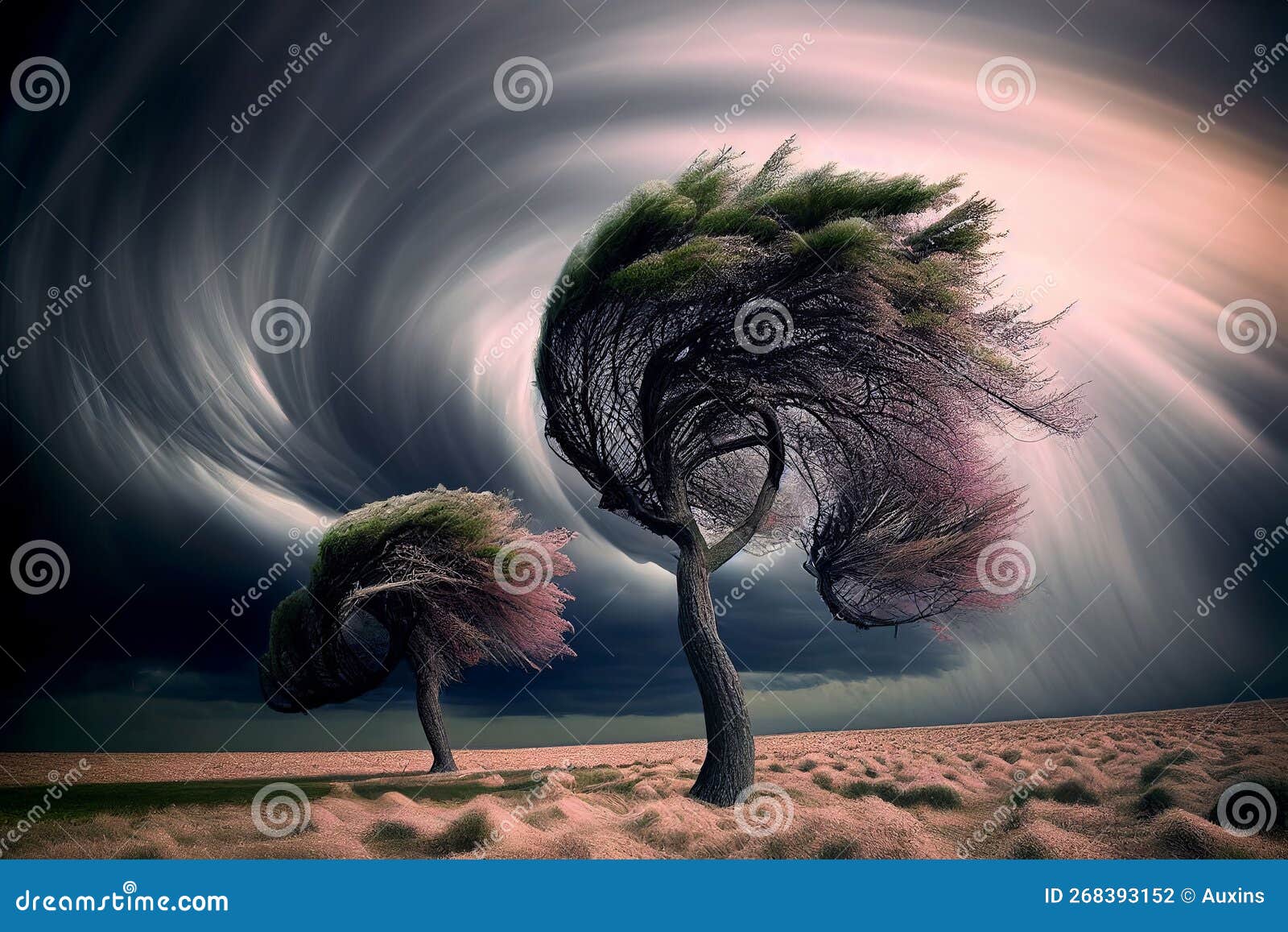 Big Storm Blowing Big Tree In Arid Desert On Drought Weather Created ...