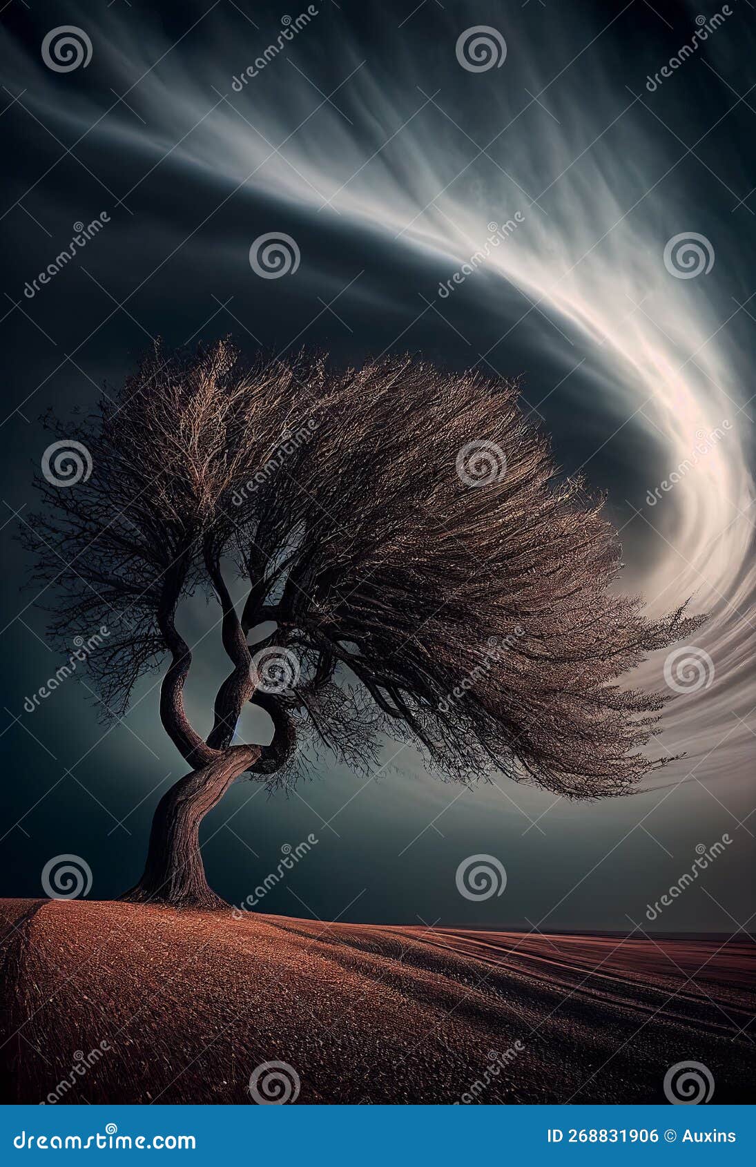 Big Storm Blowing Big Tree In Arid Desert On Drought Weather Created ...