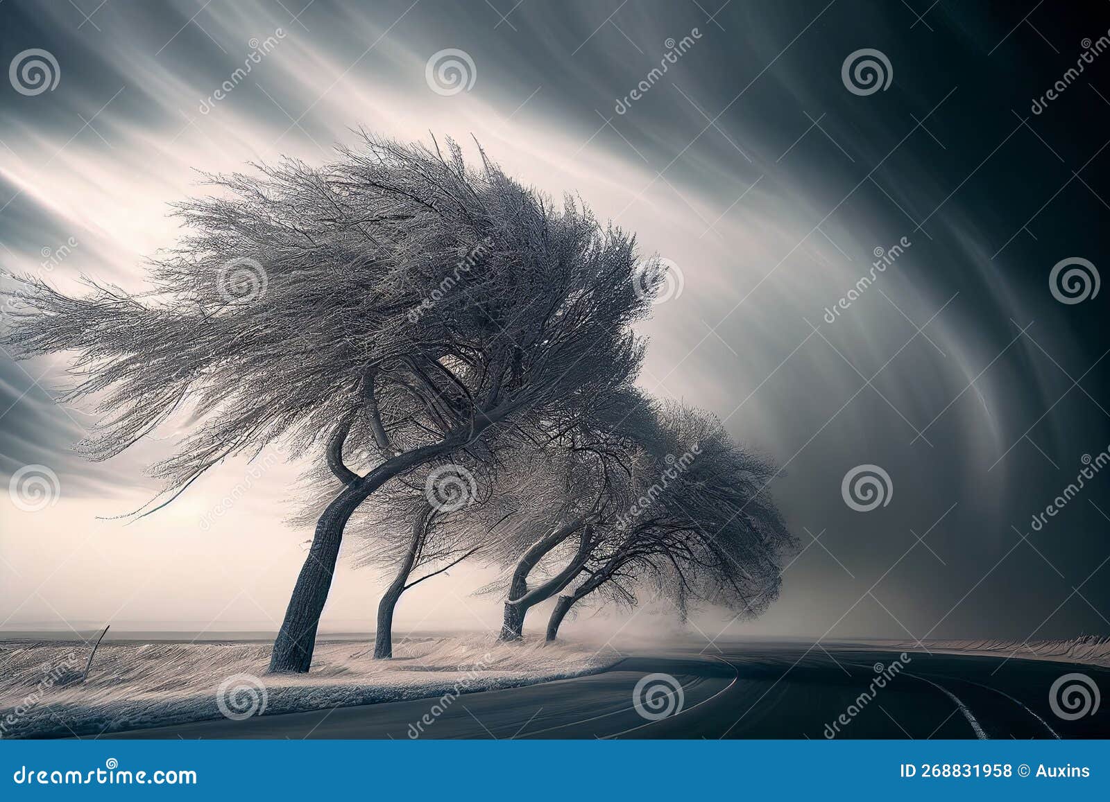 Big Storm Blowing Big Tree In Arid Desert On Drought Weather Created ...