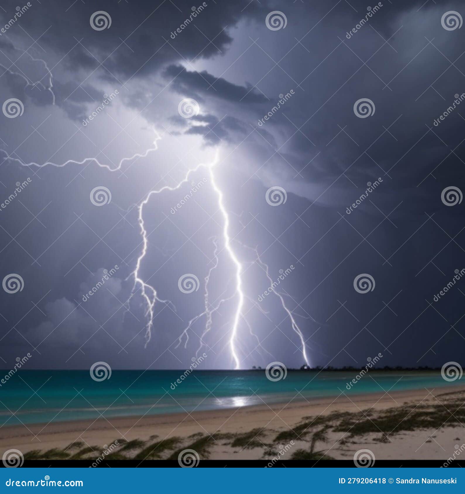 Big Storm Hits the Sea. Lightning Strikes the Sea Stock Illustration ...