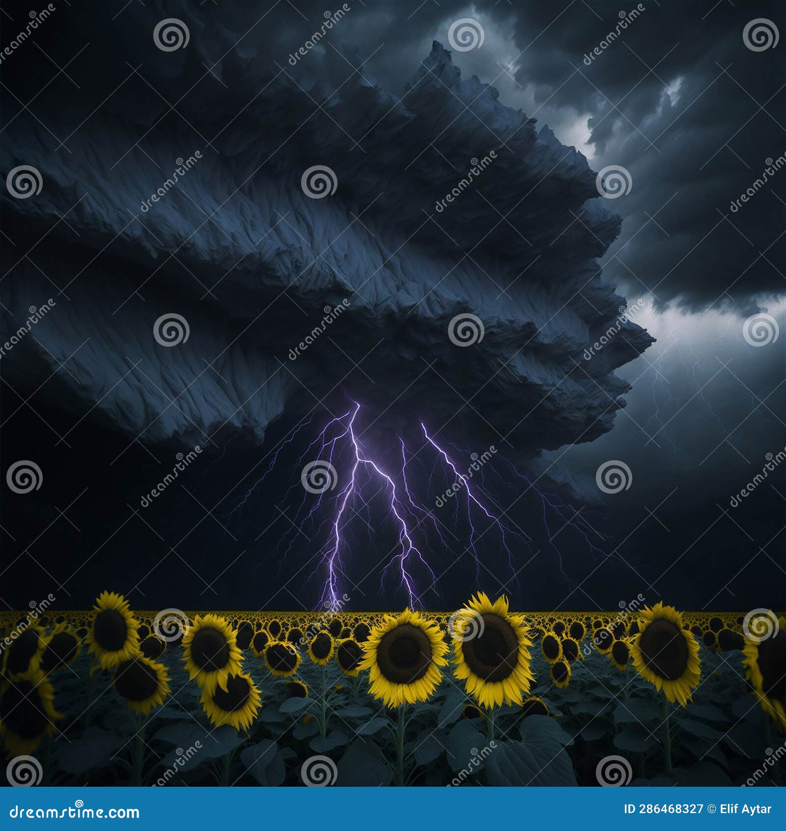 A Big Storm on a Sunflower Field Stock Illustration - Illustration of ...