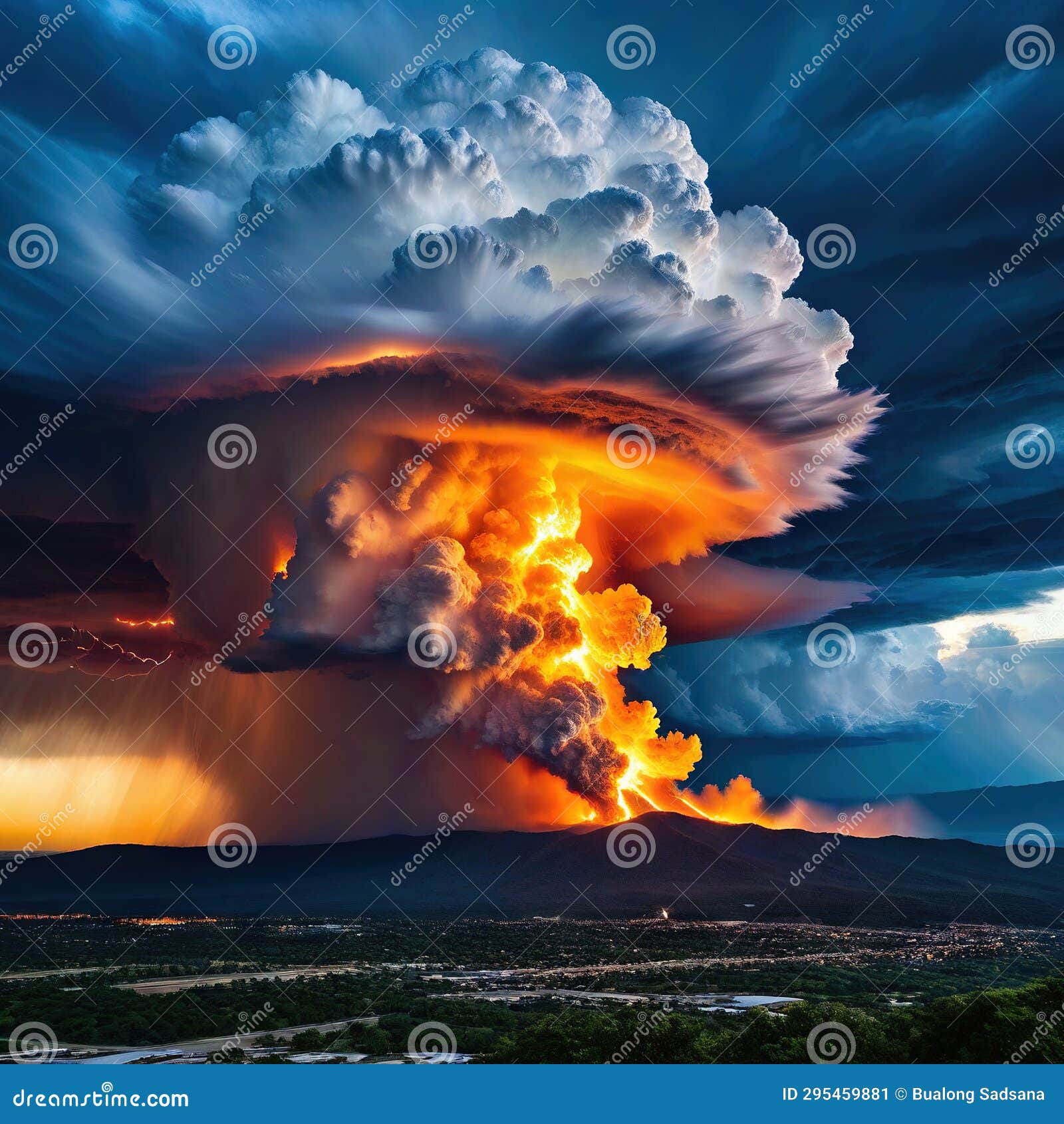 A Big Stormy Cloud with a Lot of a Fire Hurricane Ravages the ...