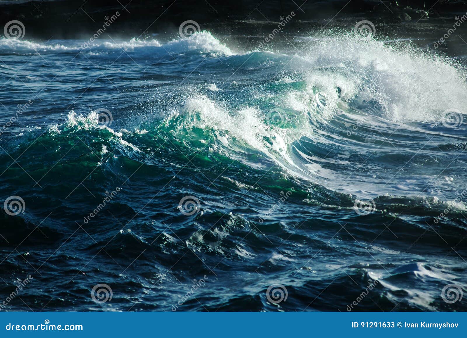 Big Stormy Ocean Wave. Blue Water Background Stock Image - Image of ...