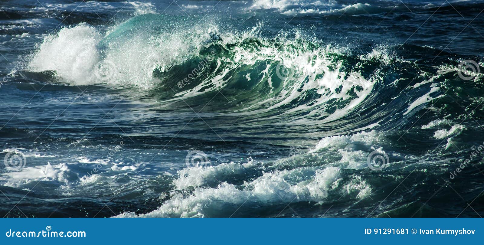 Big Stormy Ocean Wave. Blue Water Background Stock Image - Image of ...