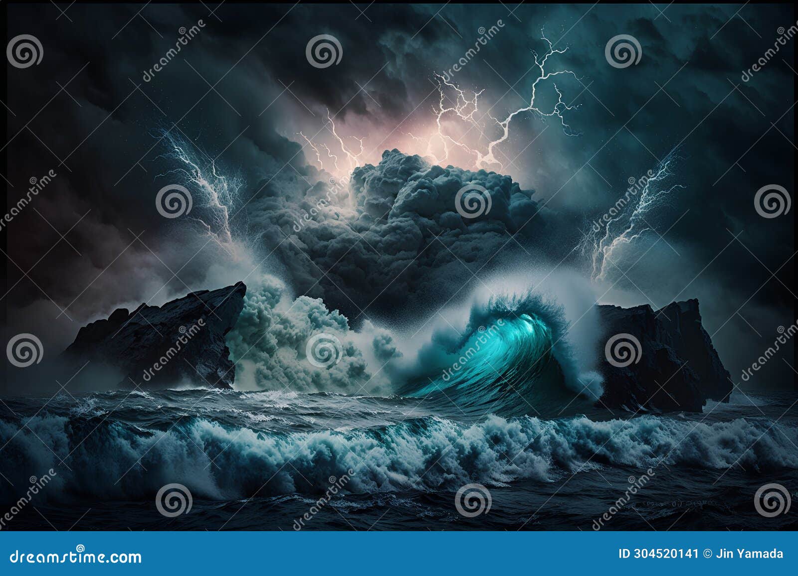 Big Stormy Wave Breaking in the Ocean. 3d Illustration Stock ...