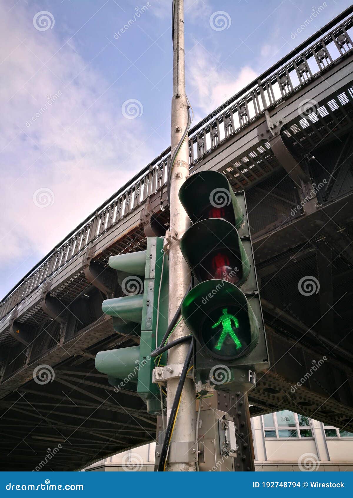 Big Street Light Showing the Green Sign Stock Photo - Image of ...