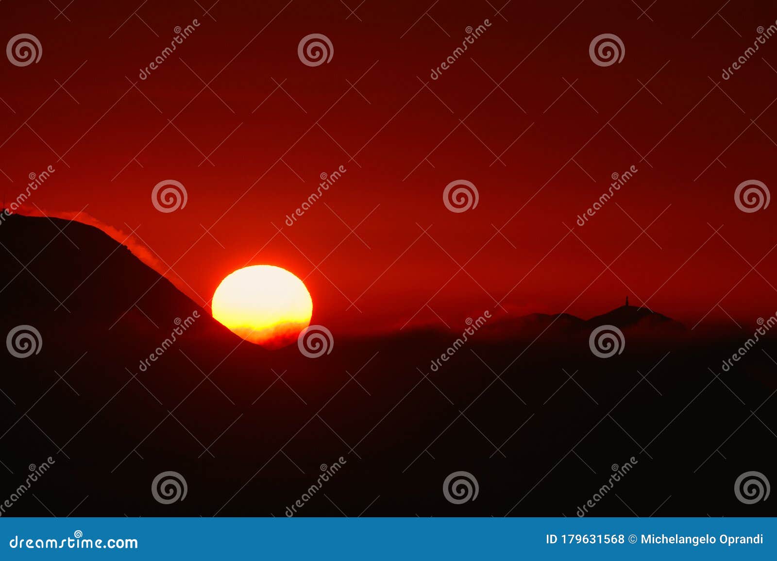 Big Sun in a Fiery Red Sunset on an Island Stock Photo - Image of ...