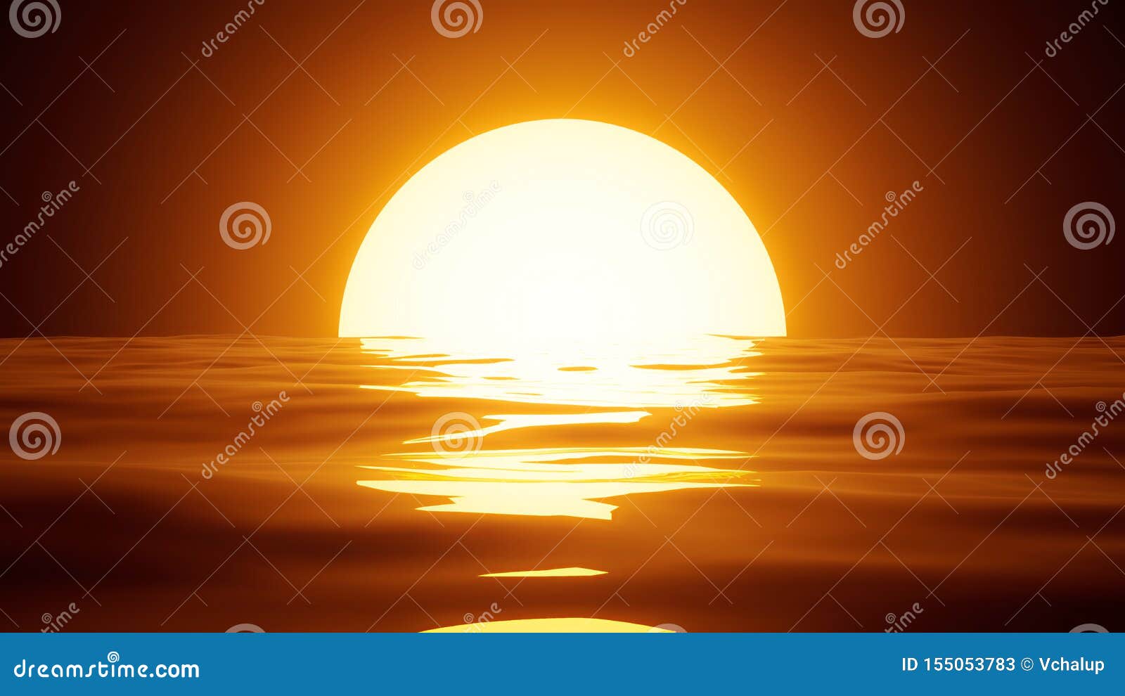 Big Sun at Sunset. Reflection of Sun Light in Waves of Water Surface ...